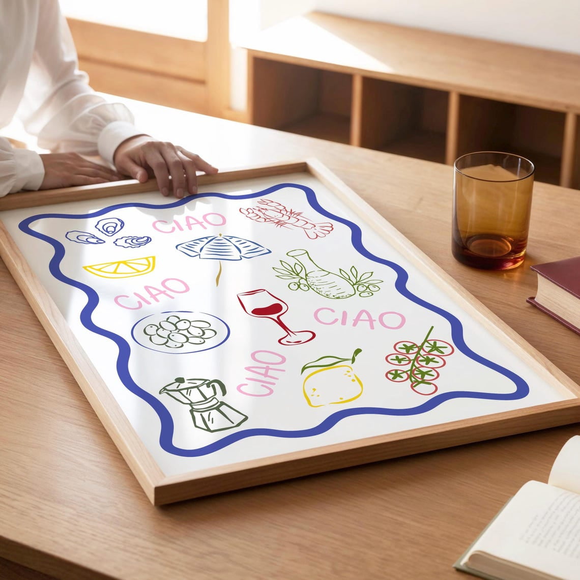 Ciao Italian Summer Print, Mediterranean Wall Art, Italy Themed , Food & Wine Poster, Line Art ...