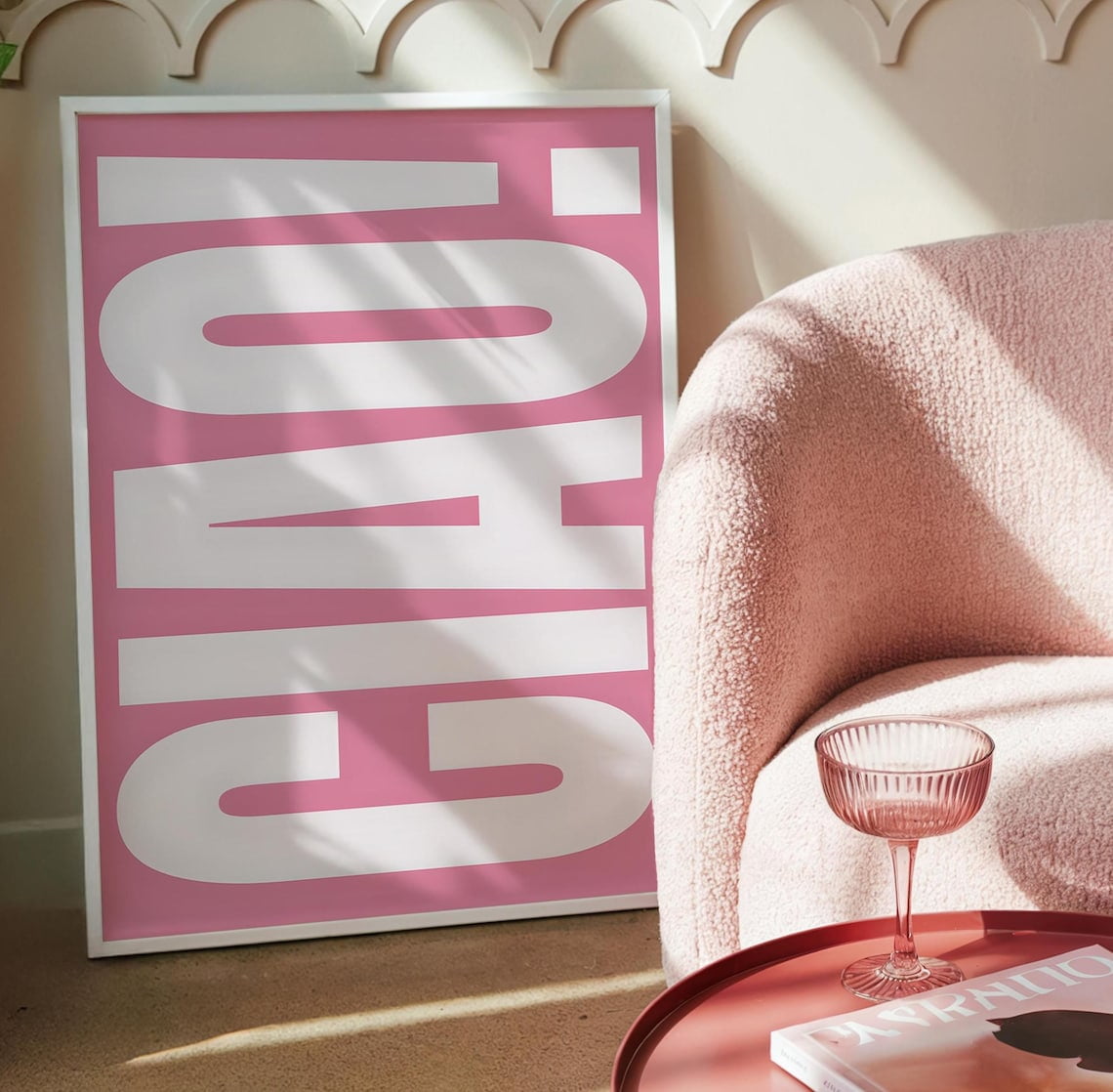 Ciao Poster, Pink Italian Art, Fun UNFRAMED Poster, 8x12 - Walmart.com