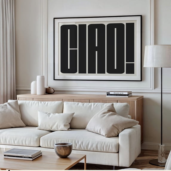 Ciao Poster Retro Italian Quote Poster Black & Beige Typography, Poster ...