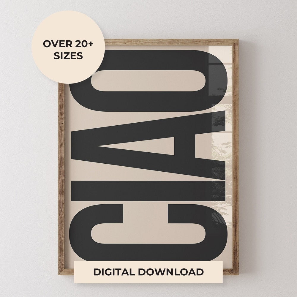 Ciao Print Italian Quote Poster Italy Wall Art Retro Black And Beige ...