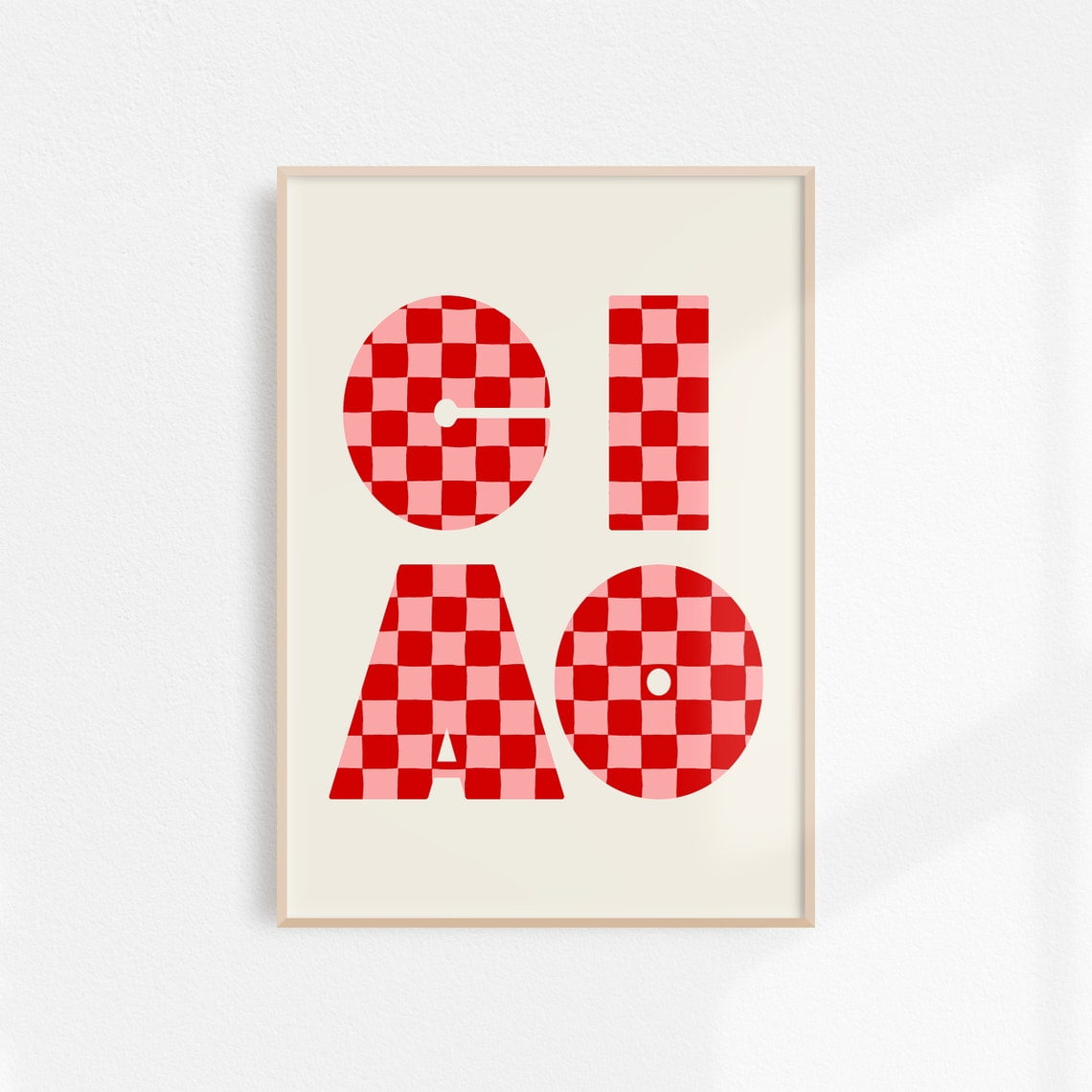Ciao Print Italy Poster Trendy Printable Art, Checker Retro Italian Wall Art, Pink Red Aesthetic ...