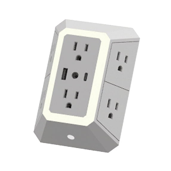 Ciao Tech 6-AC Outlet and 2-USB Port 540-Joules Surge Protector Wall ...