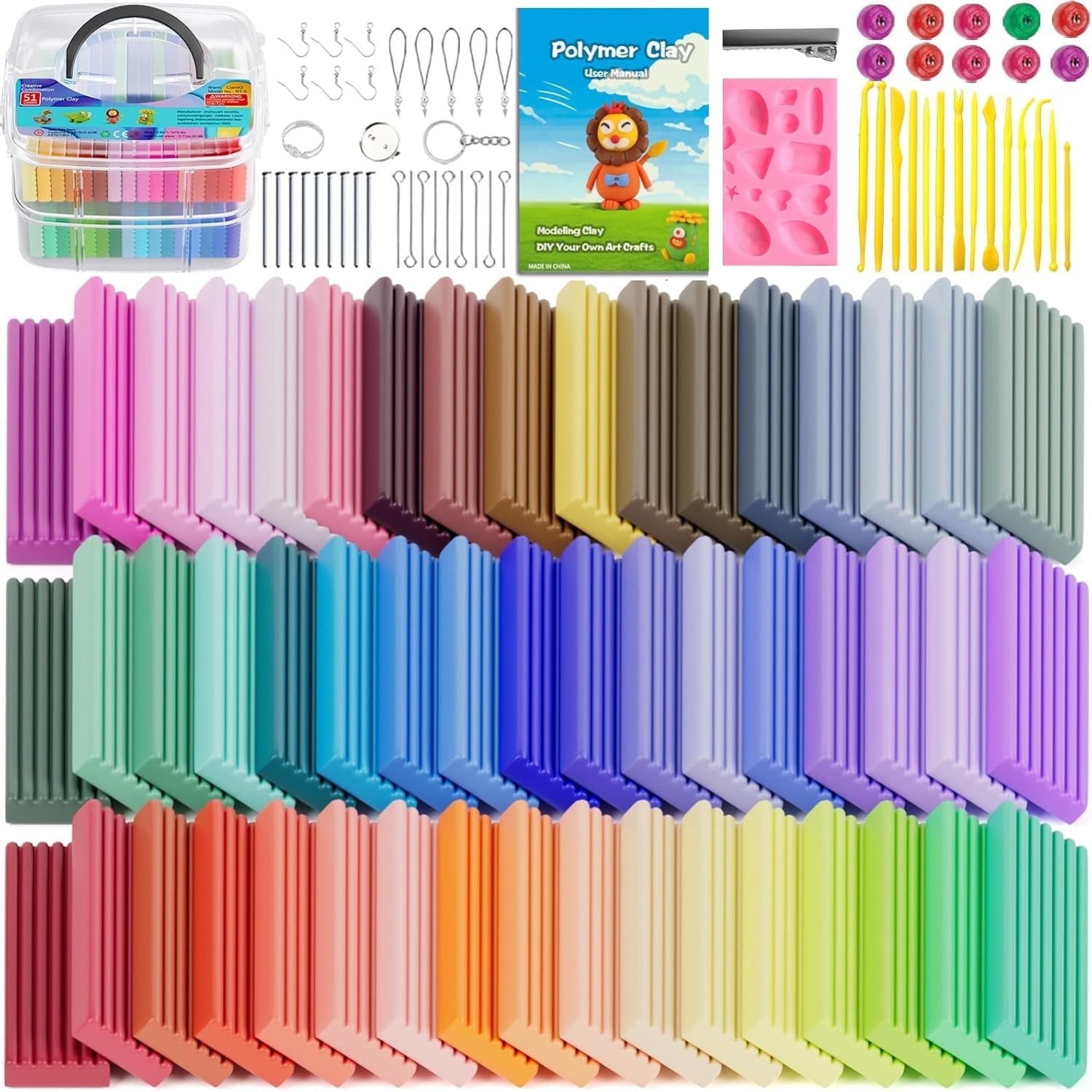 Polymer Clay Starter Kit -51 Colors, CiaraQ Oven Baking Modeling Clay Set with Sculpting Tools ...
