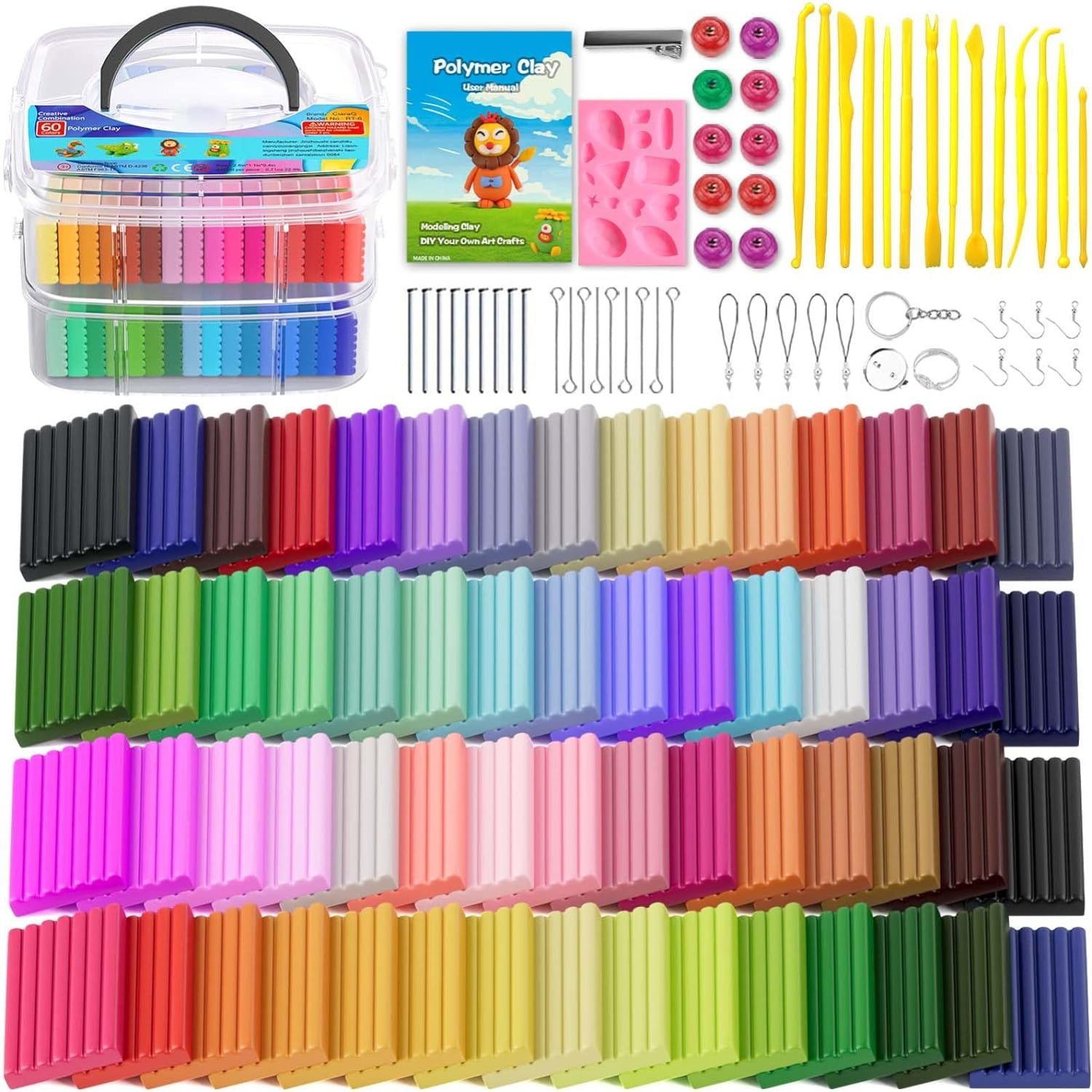 CiaraQ Polymer Clay with Sculpting Tools, 60 Colors Oven Bake Modeling ...