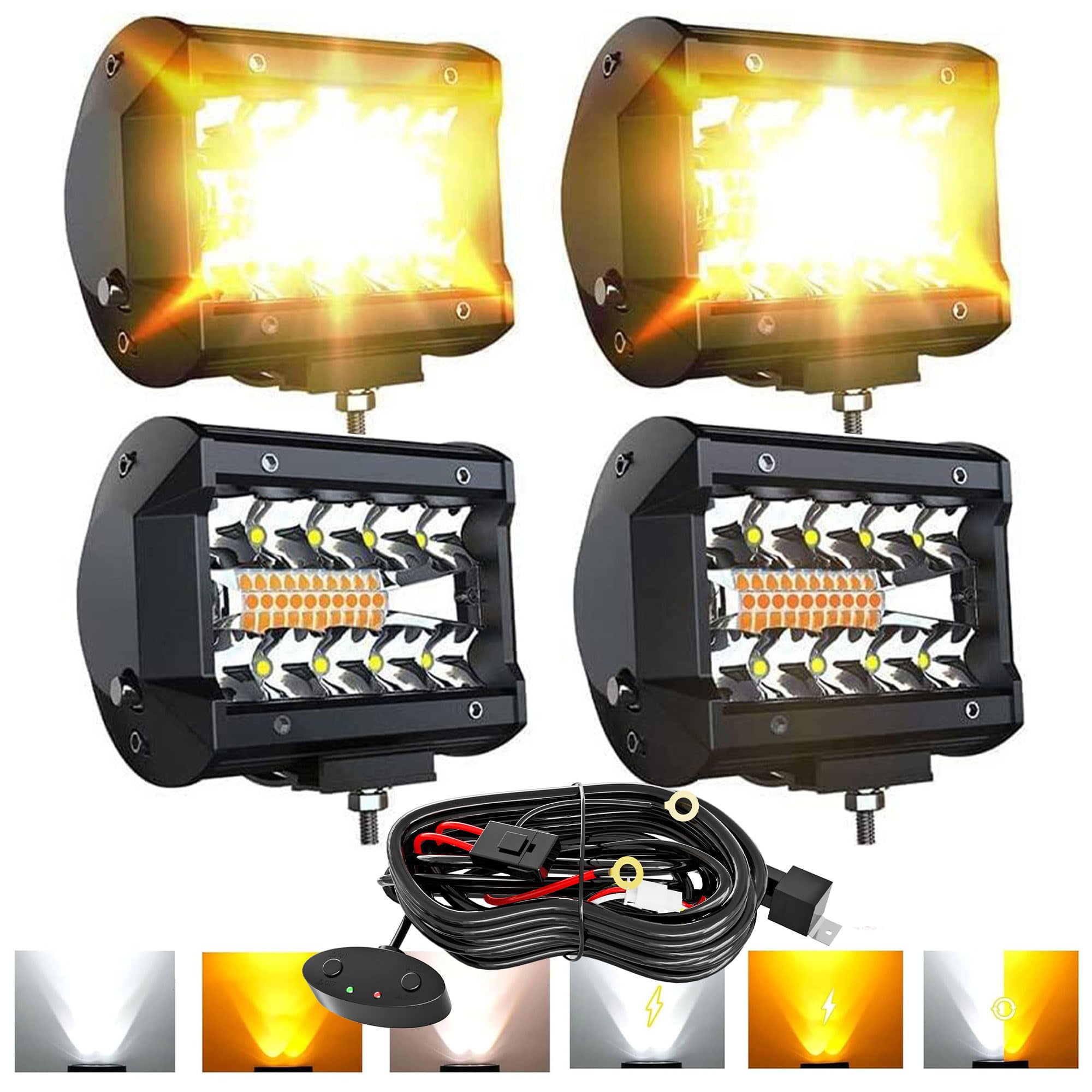 Ciascy LED Light Bar RRF12 4PCS 4'' Inch Yellow LED Pods Equivalent to ...