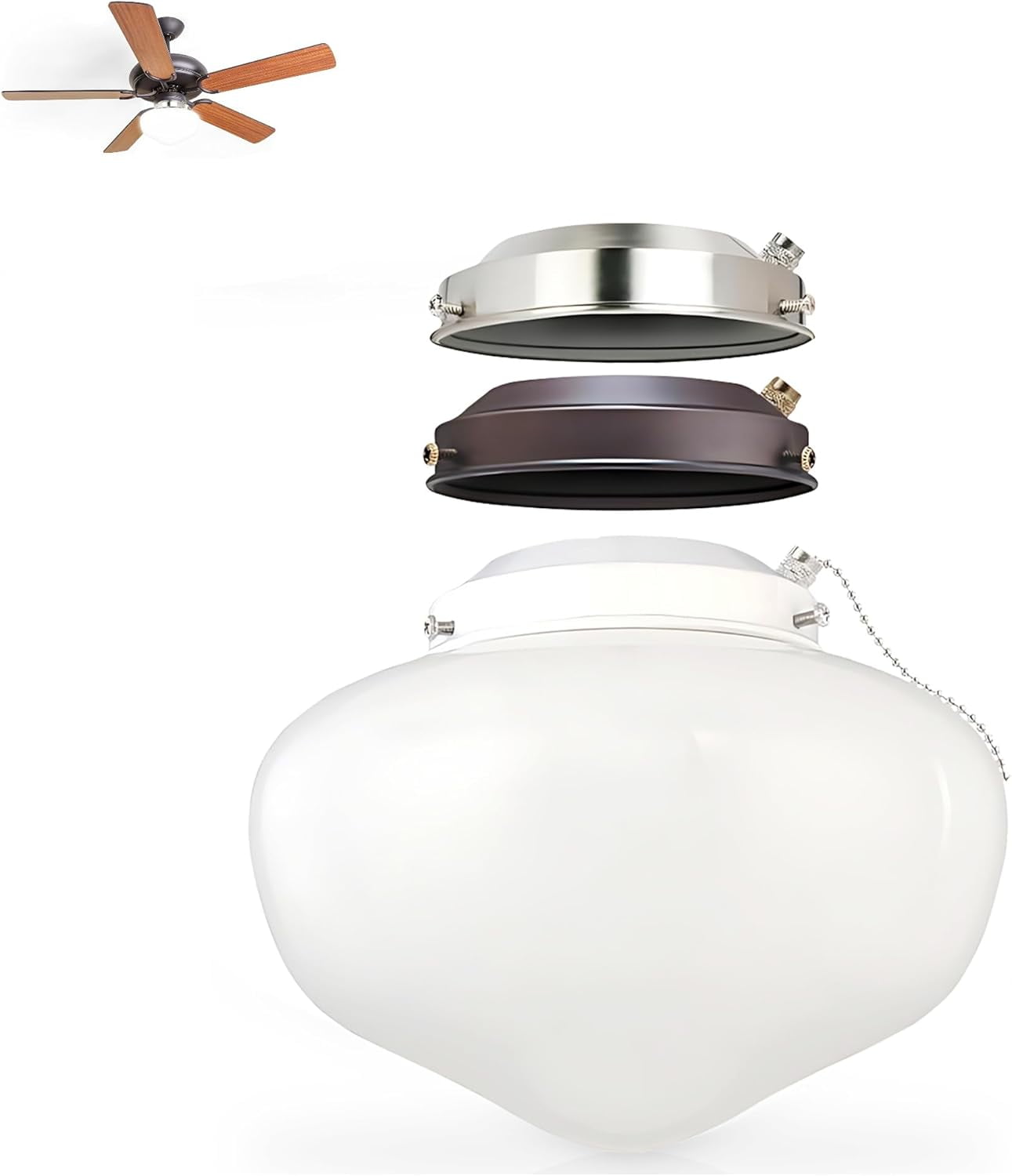 Ciata Schoolhouse Ceiling Fan Light Fixture Kit with White, Round Opal ...