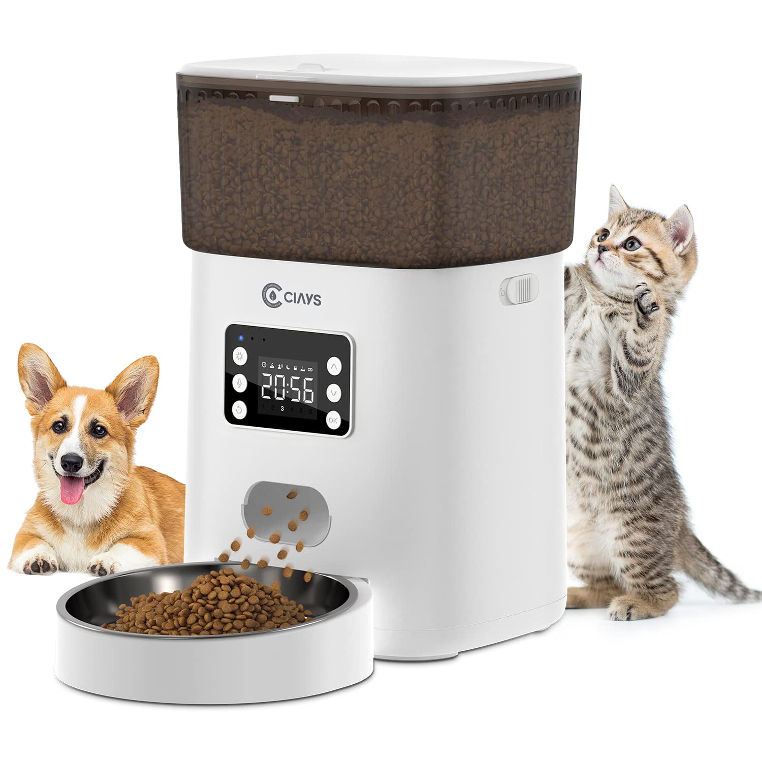 Ciays Automatic Cat Feeder, DPF11 4L, White, Plastic and Stainless ...