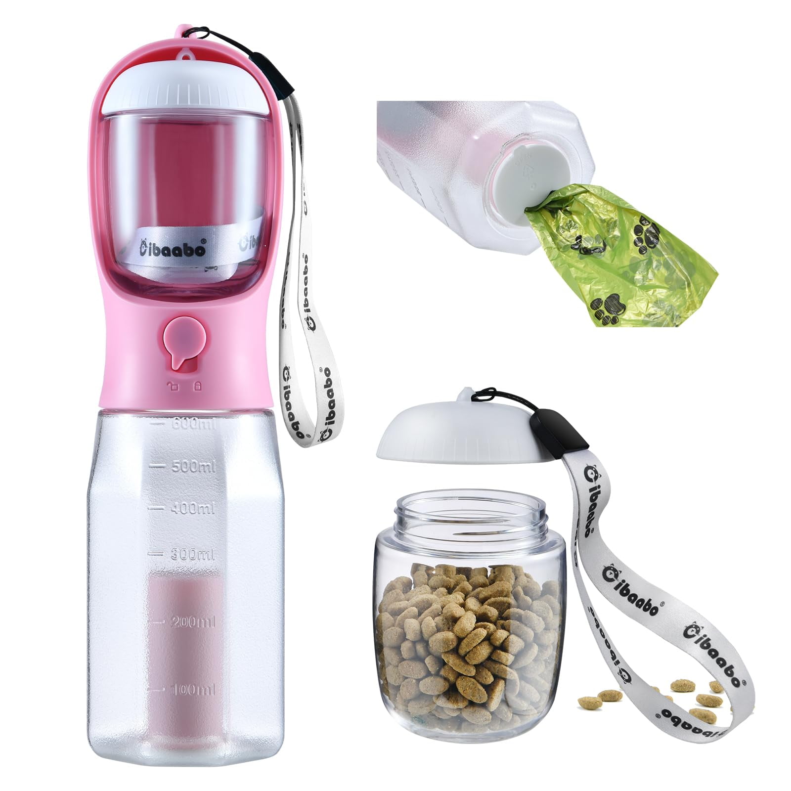 Cibaabo Dog Water Bottle with Food SMRContainer & Poop Travel Water ...