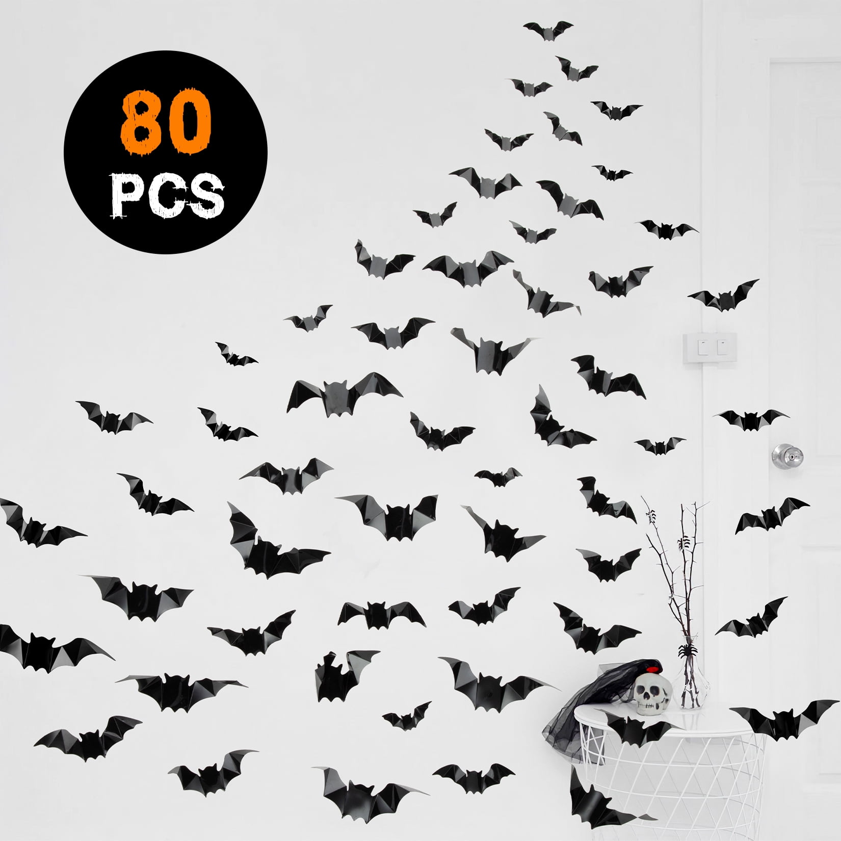 Cibeat 80pcs 3D Bats Stickers, Halloween Party Supplies Waterproof ...