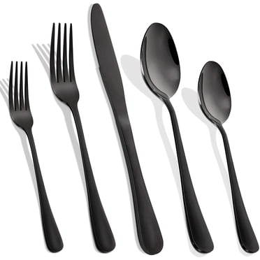 VeSteel 30 Piece Matte Black Silverware Set, Stainless Steel Flatware ...