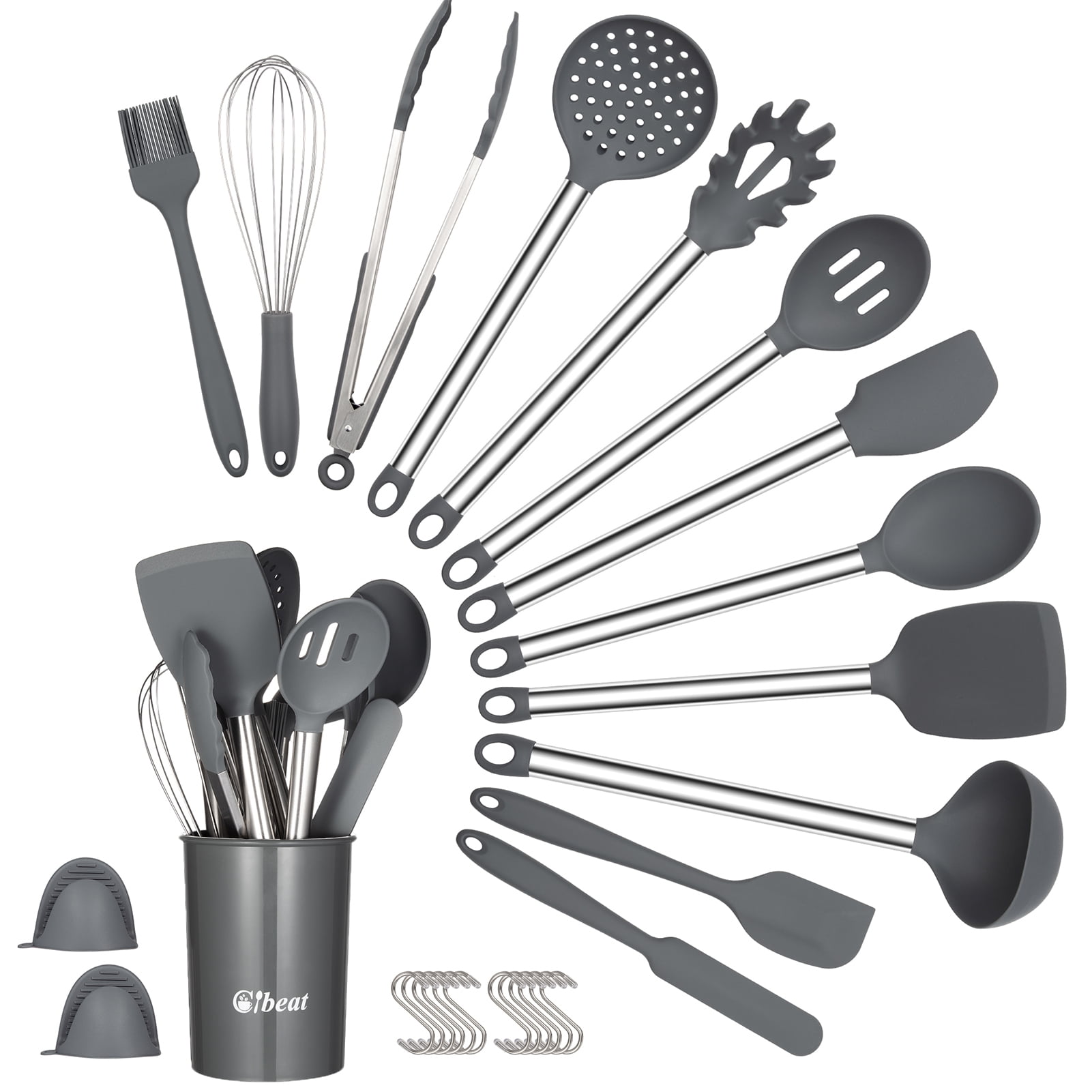 Cibeat Kitchen Cooking Utensil Set, 27 Pcs Non-Stick Silicone Utensils ...