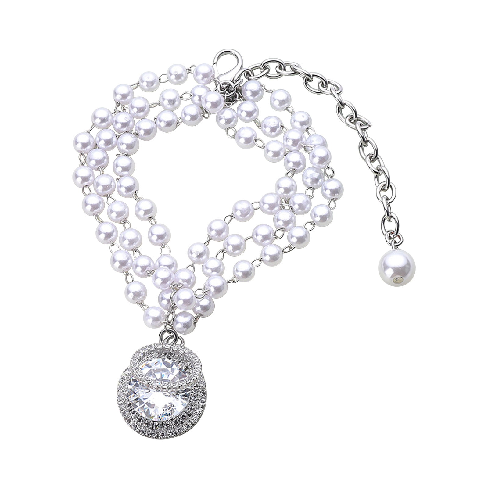 Cibee Leash Double Pearls Chain Dog Collar Dog Necklace Metal Cuban ...