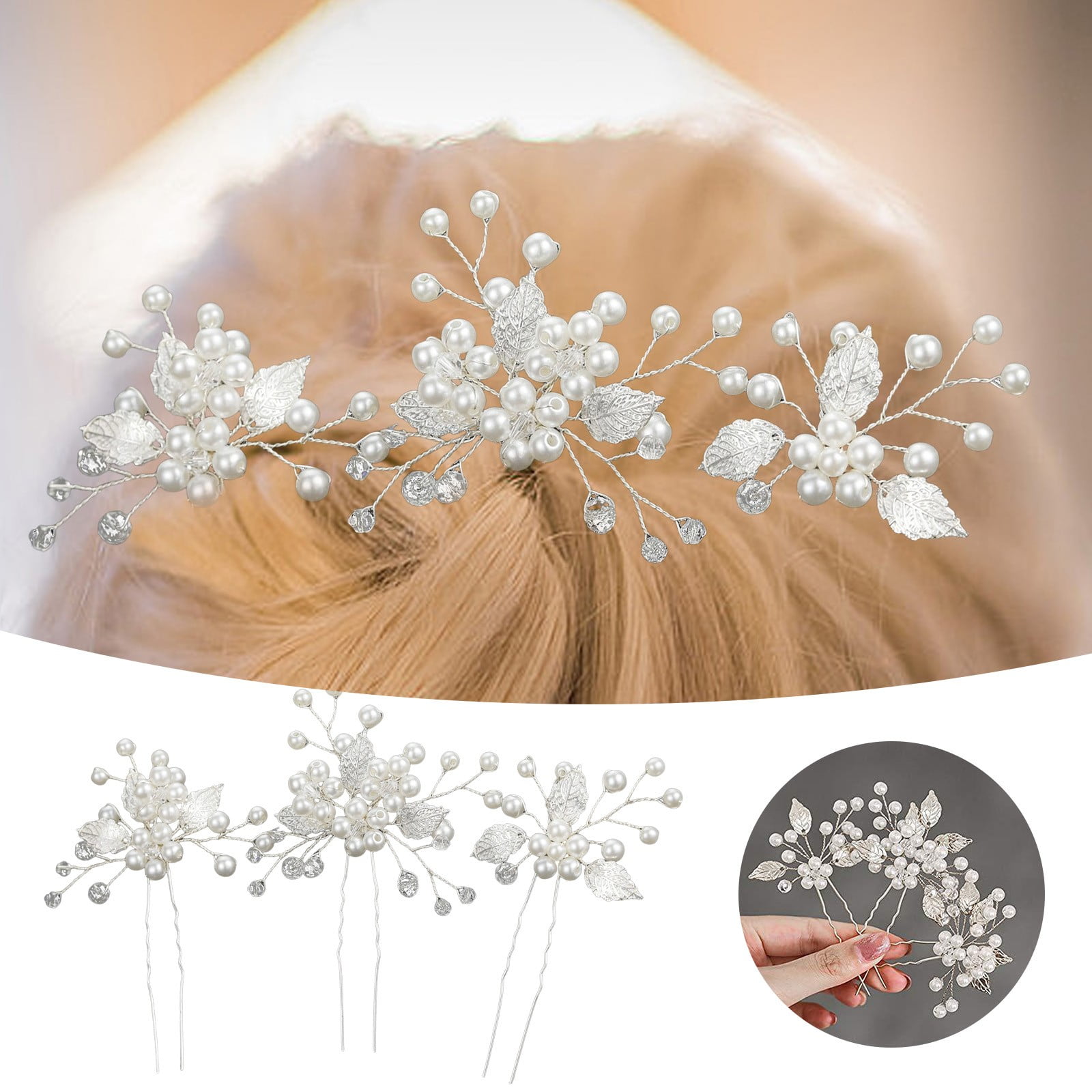 Cibee Pearl Bride Wedding Hair Pins Leaf Bridal Head Piece Flower Hair ...