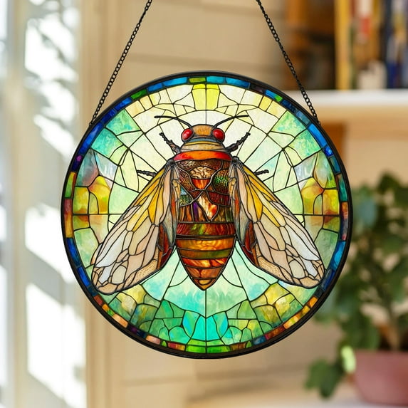 Cicada Faux Stained Glass Suncatcher, Insect Window Hanging Nature Home ...