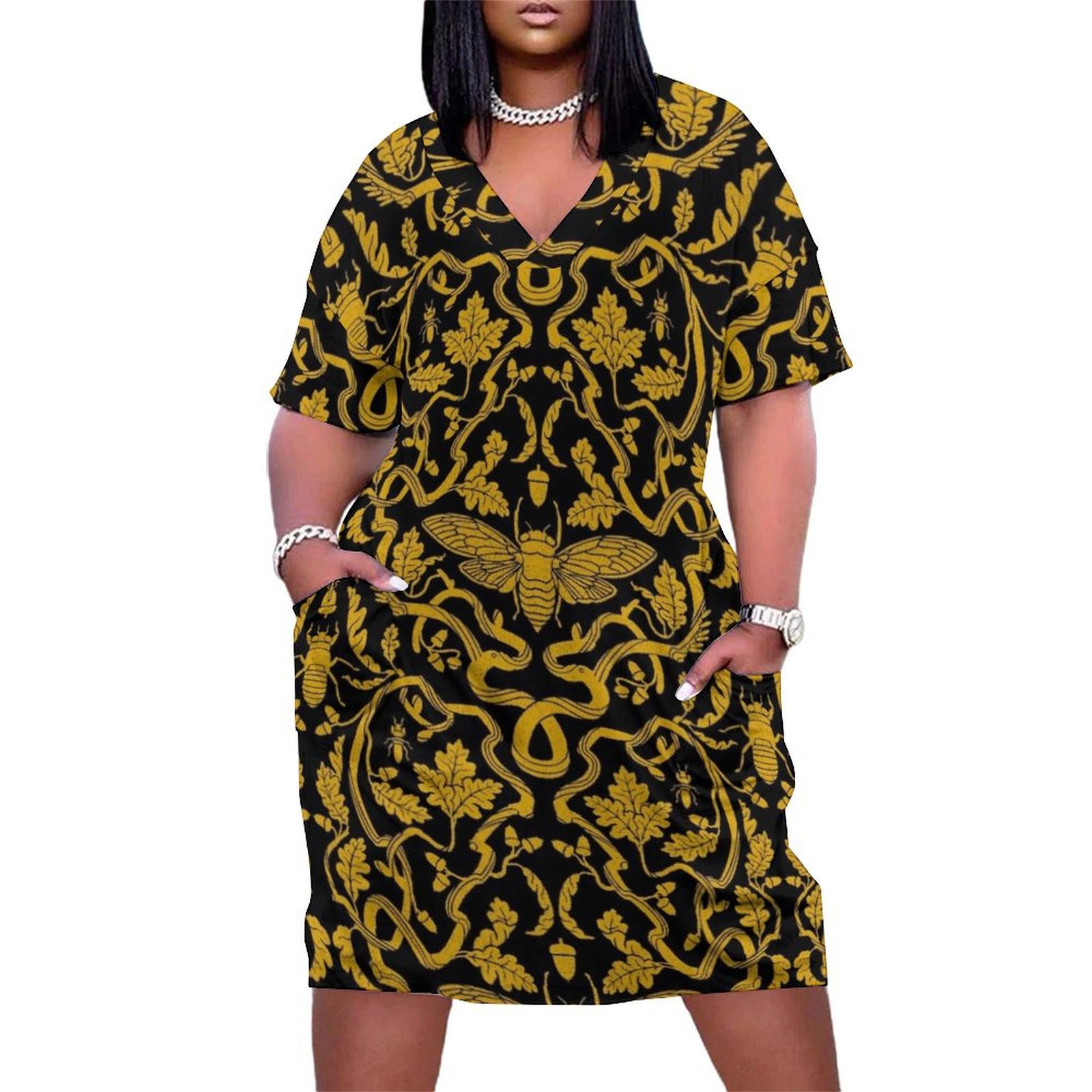 Cicada Oak Dark Loose Pocket Dress clothes for woman summer dress for ...