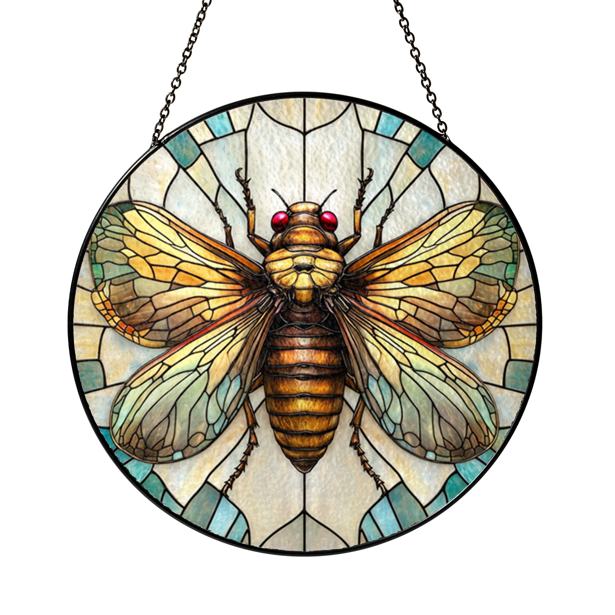 Cicada Stained Glass Style Panel, Nature Inspired Circular Decorative ...