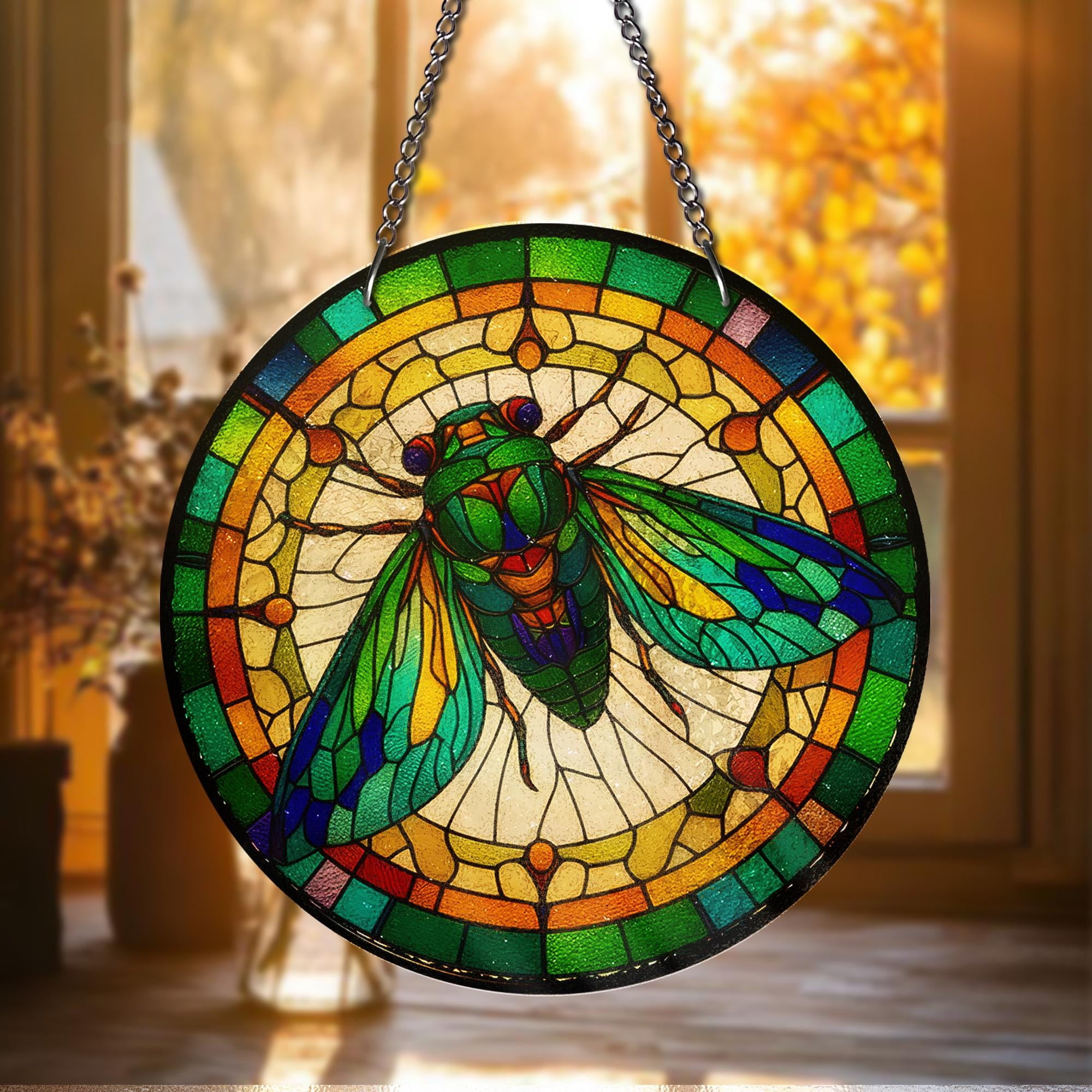 Cicada Stained Glass Suncatcher Colorful Round Insect Window Art ...