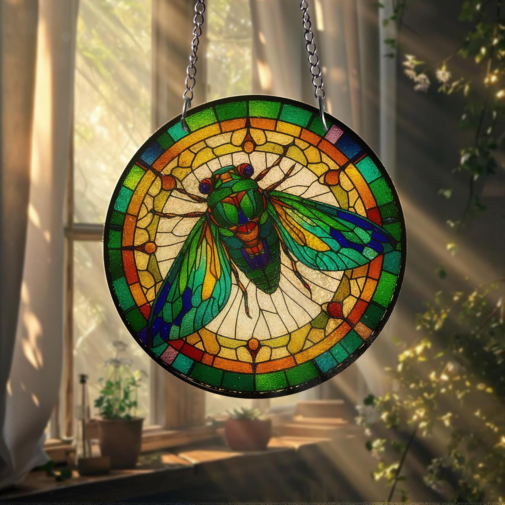 Cicada Stained Glass Suncatcher Colorful Round Insect Window Art ...