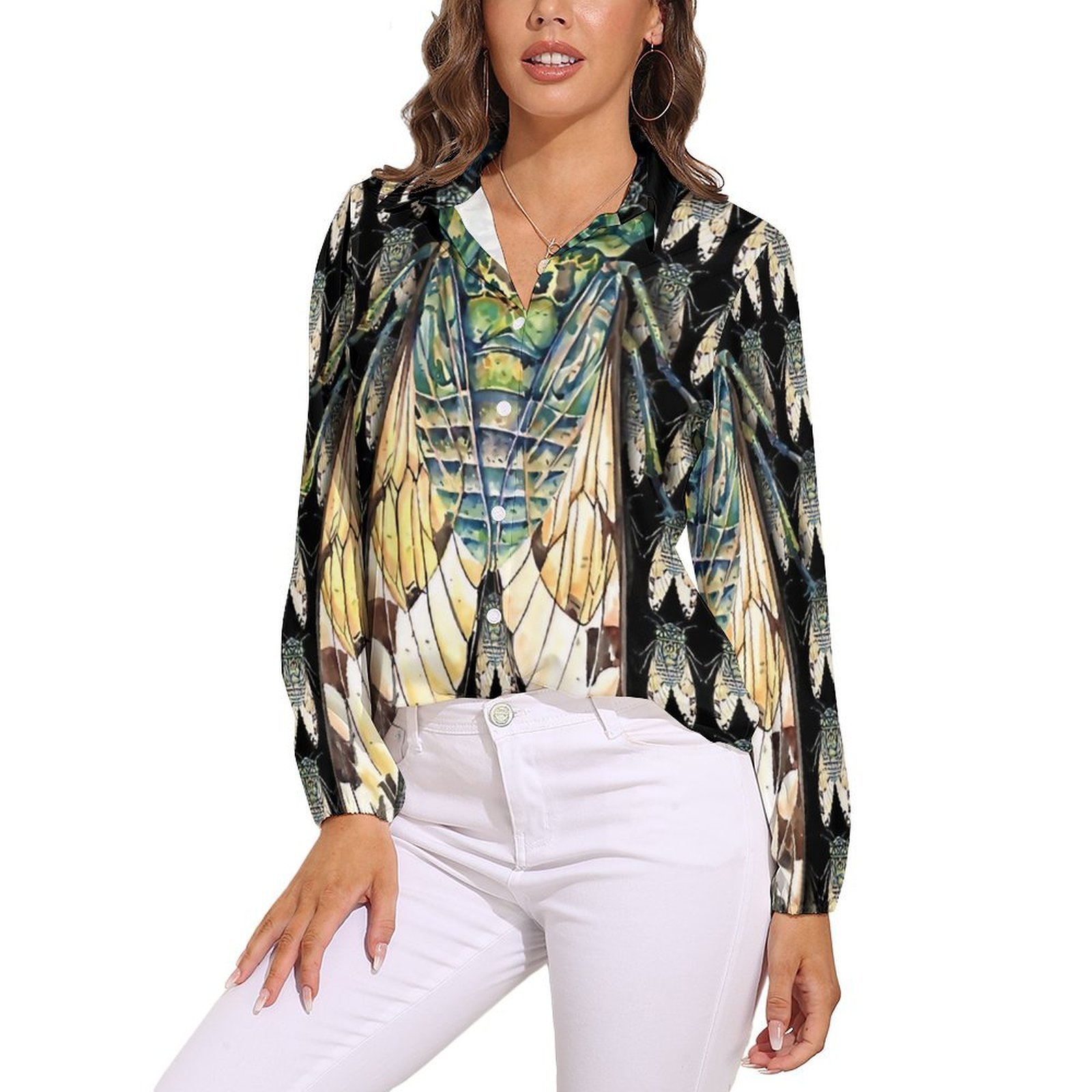 Cicada Tour Poster Art Vntage Casual Long Sleeve Shirt Blouse Woman ...