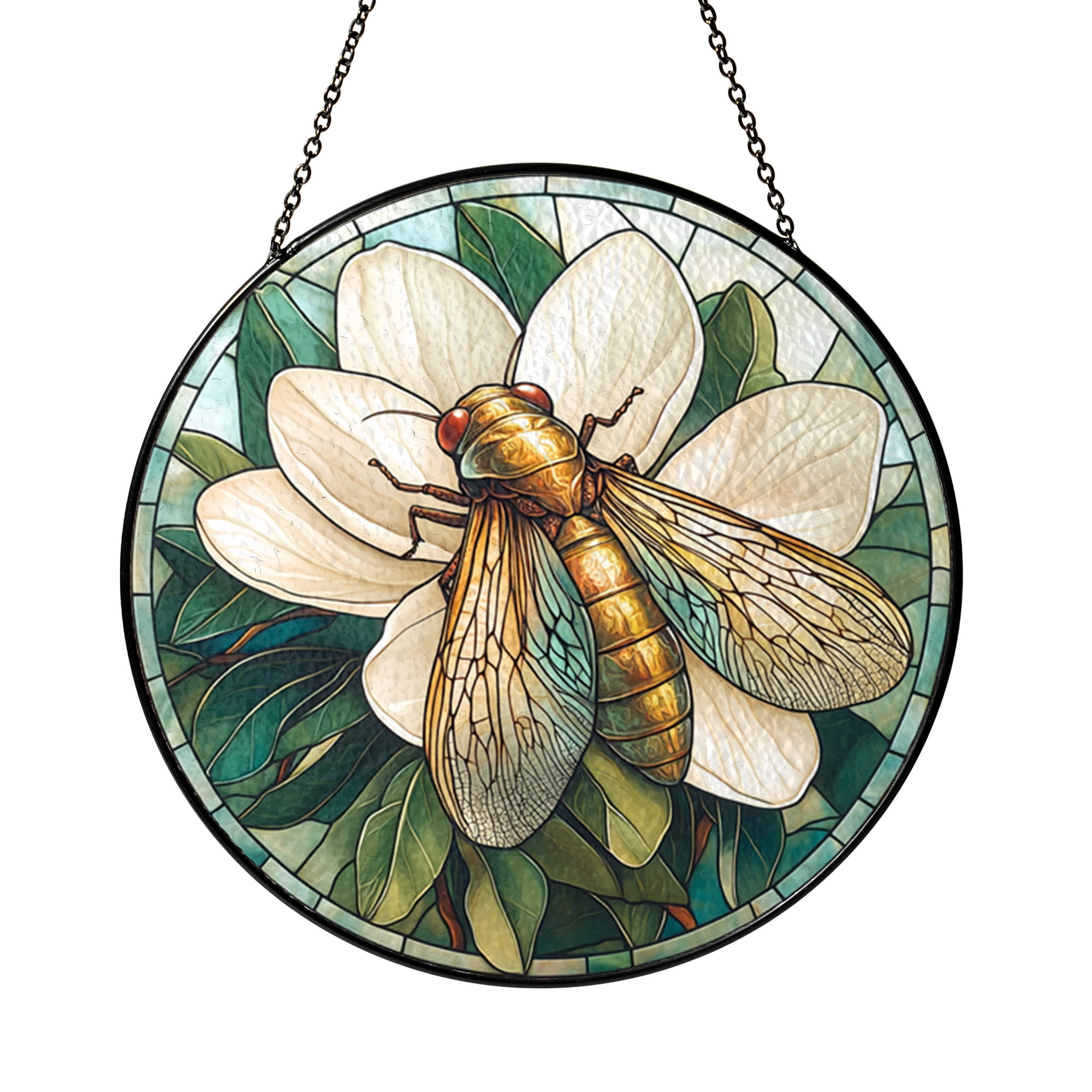 Cicada and Plumeria Stained Glass Suncatcher – Floral Window Decor ...