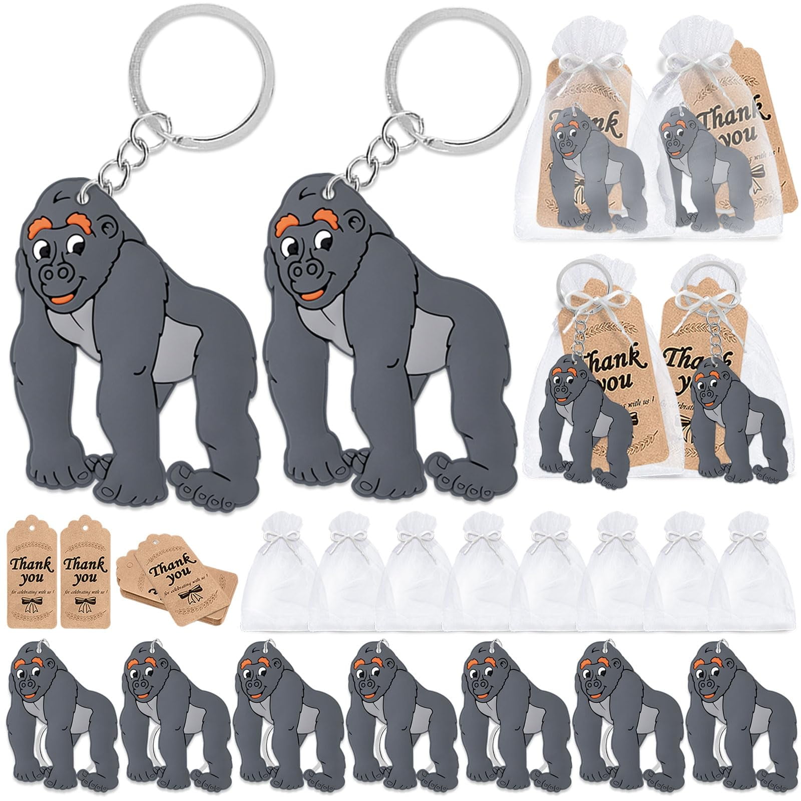 CiciBear 60 Pack Gorilla Party Decorations for Guests, 20 Keychains, 20 ...