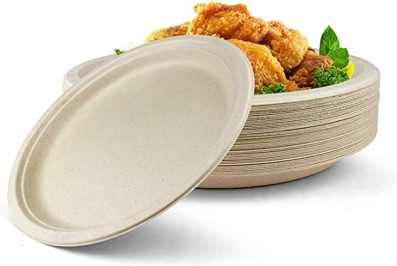 Ciciware 100% Compostable Plates - 60 Pack, Biodegradable, Microwave ...