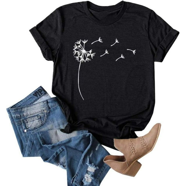 Cicy Bell Women's Dandelion Print T Shirts Cute Graphic Tees Short ...