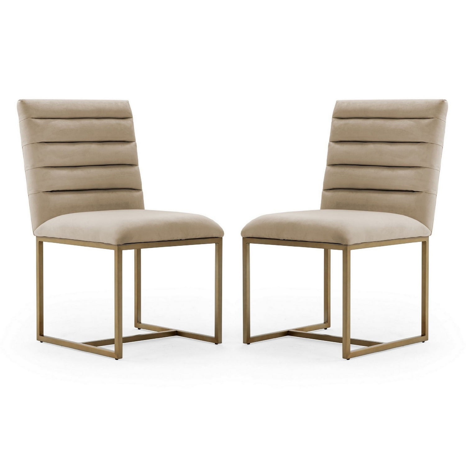 Cid 19 Inch Modern Dining Chair, Fabric, Channel Back, Set of 2, Beige ...