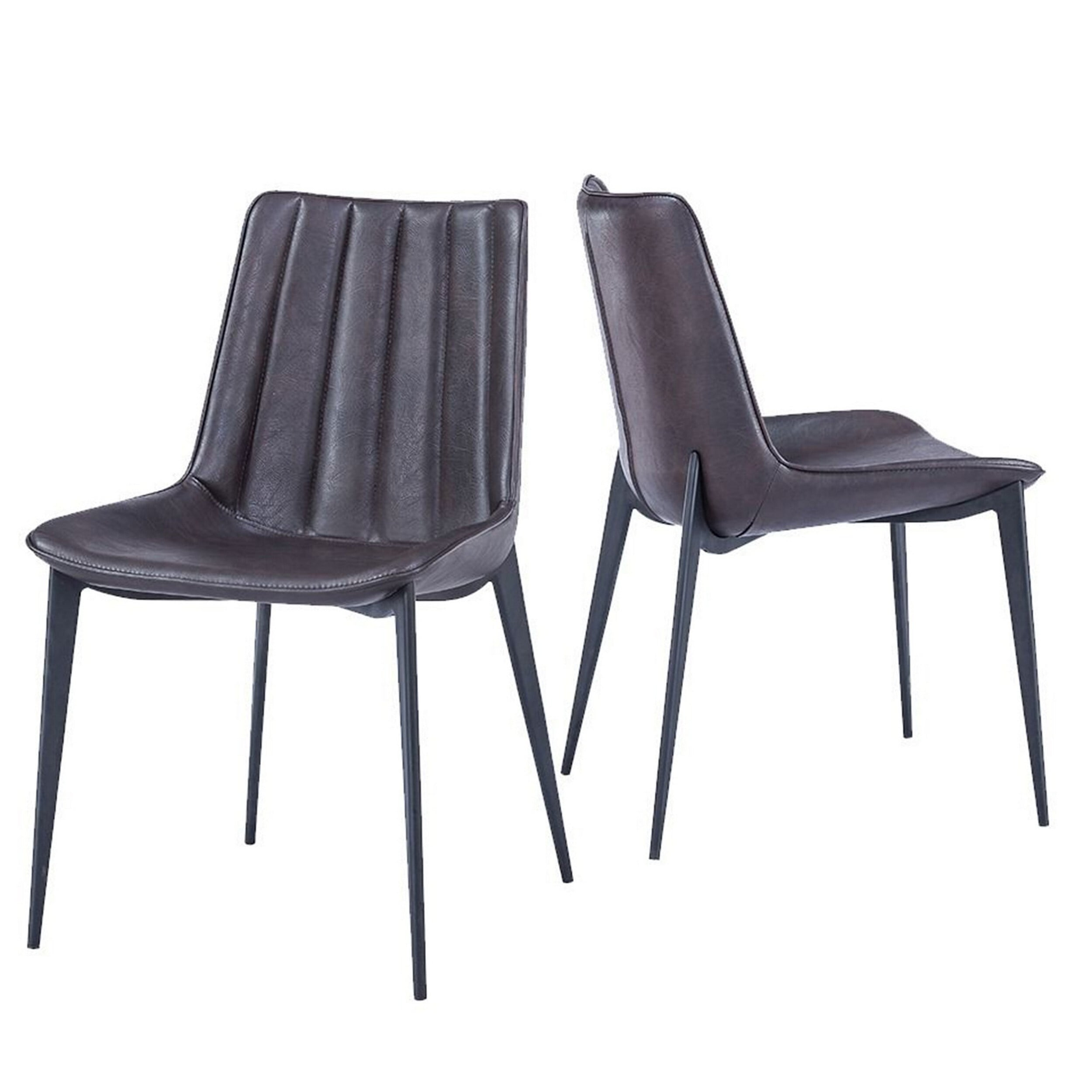 Cid 20 Inch Dining Chair, Set of 2, Black Vegan Leather, Channel Tufted ...