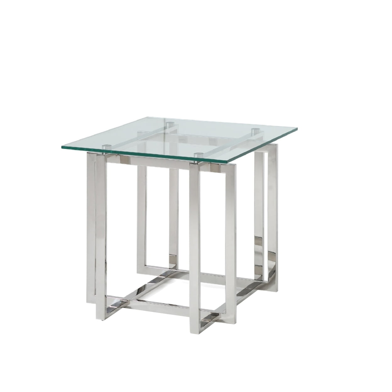 Cid 22 Inch Modern End Table, Glass Top, Intersected Steel Base, Chrome ...