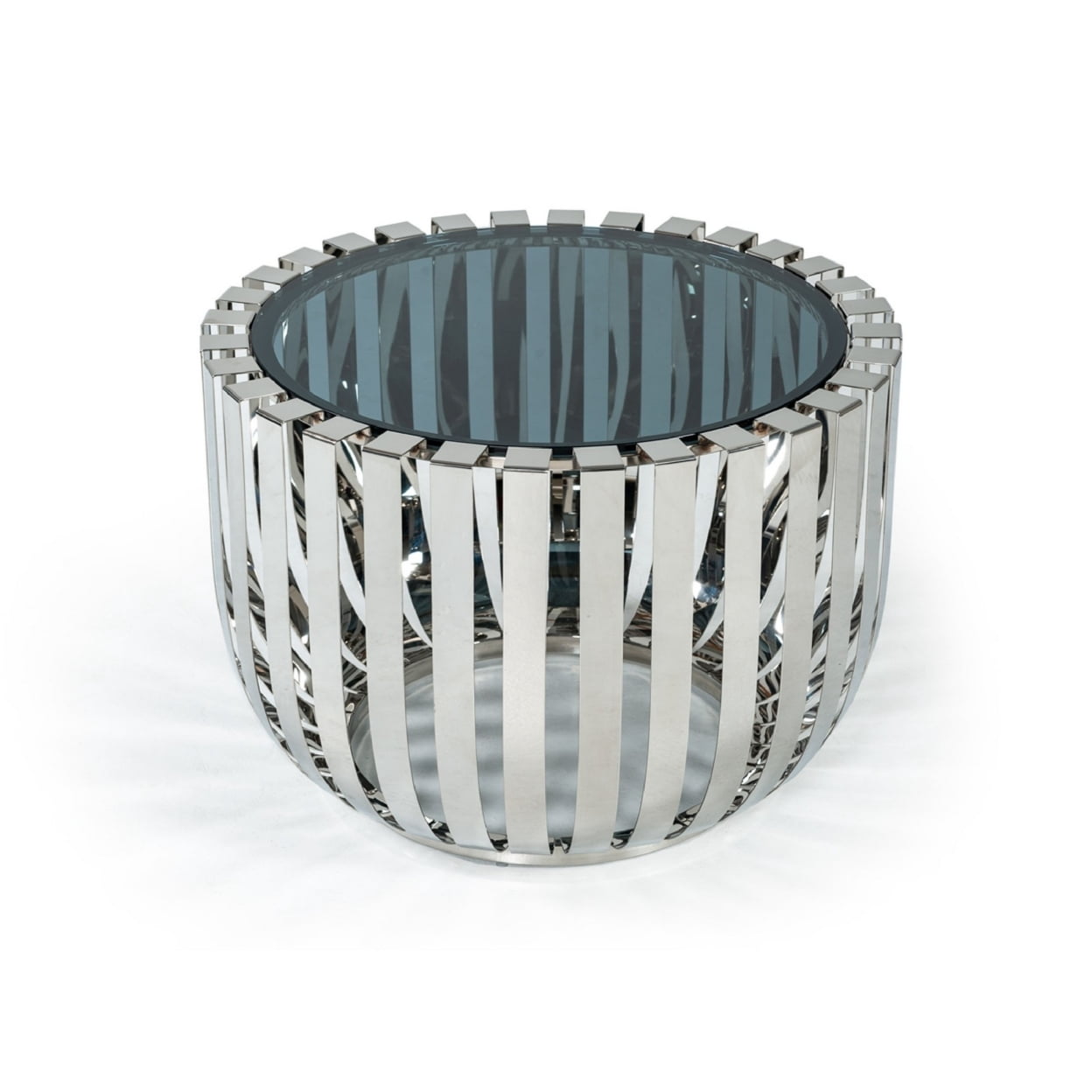 Cid 28 Inch Modern End Table, Smoked Glass Top, Drum Steel Base, Chrome ...