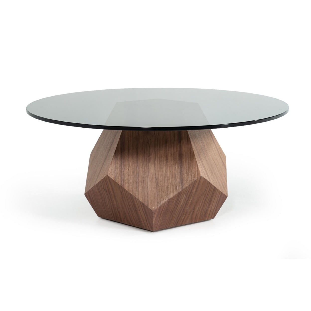 Cid 35 Inch Modern Coffee Table, Geometric Block Pedestal Base, Walnut ...