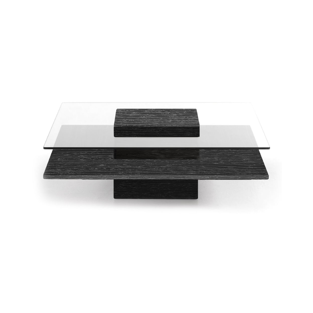Cid 39 Inch Modern Coffee Table, Glass Top, Wood Block Pedestal Base ...