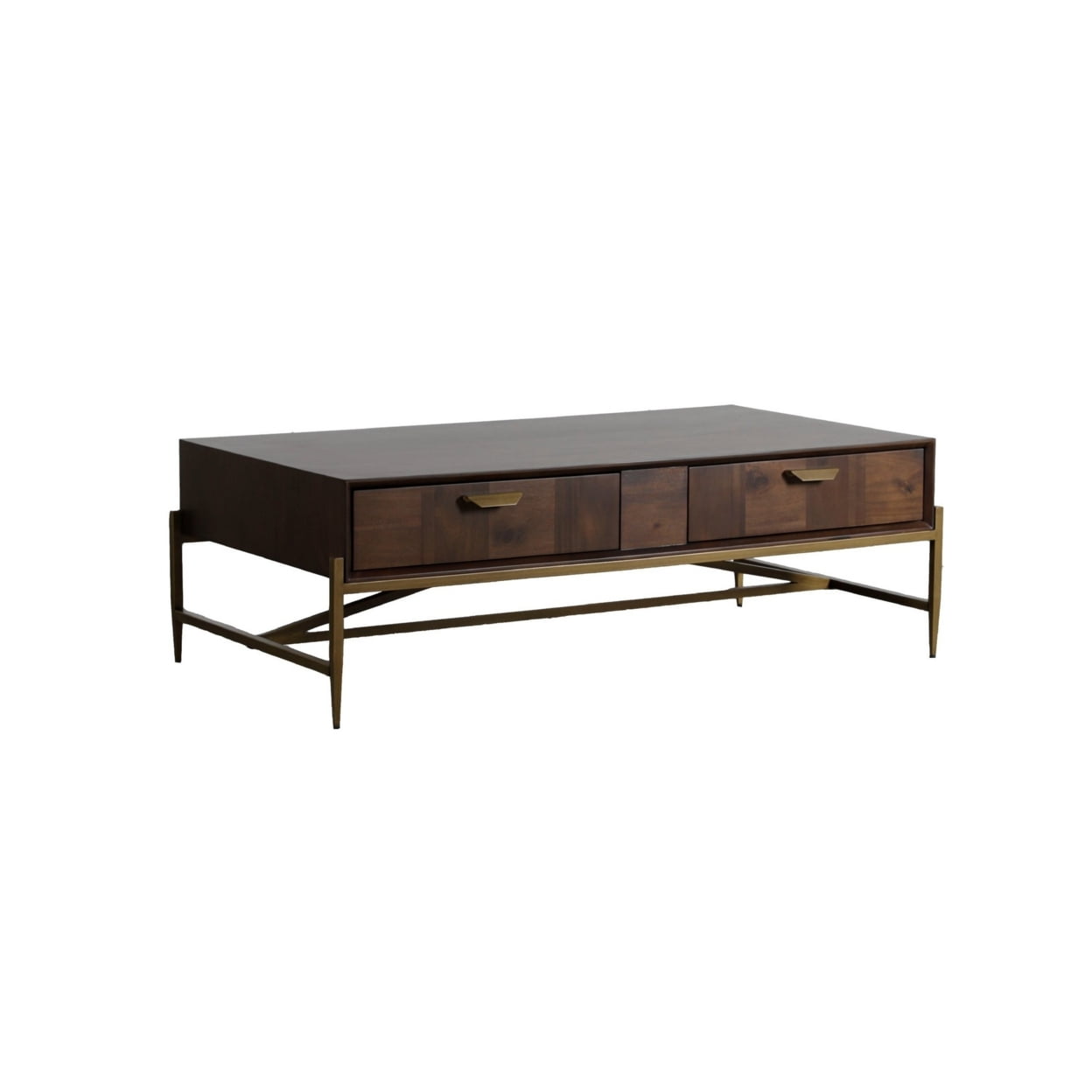 Cid 53 Inch Modern Coffee Table, Acacia Wood, 2 Drawer, Beveled Edge ...