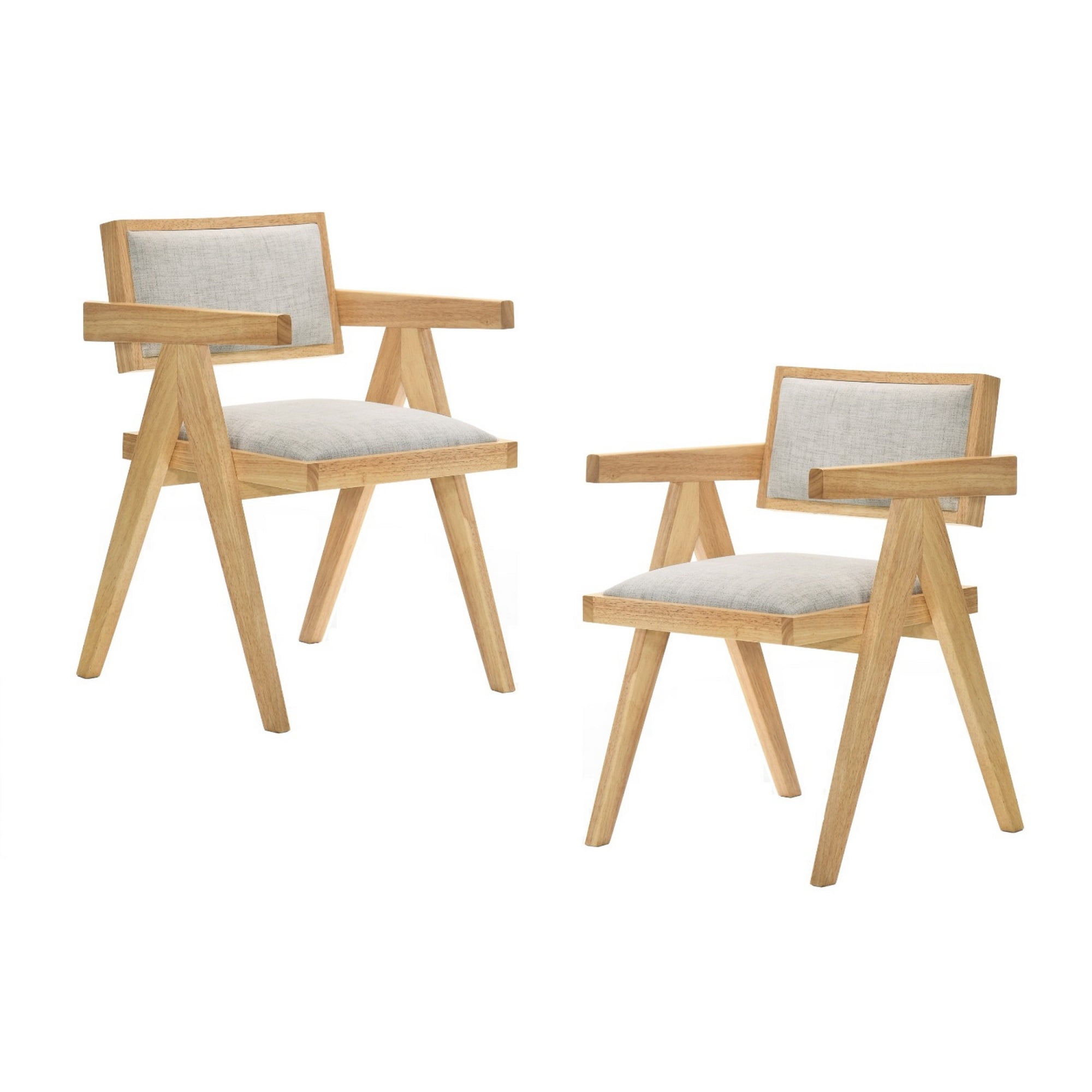Cid Uno 20 Inch Dining Chair, Set of 2, Beige Fabric, Natural Brown ...