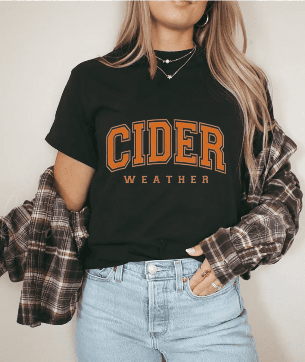 Cider Weather Funny Fall Autumn Drinking Season Graphic Unisex T-Shirt ...