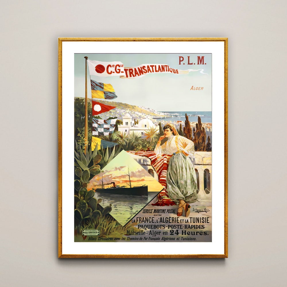 Cie Gle Transatl Alger Vintage Travel Poster Gift Idea Wall Decor Art ...