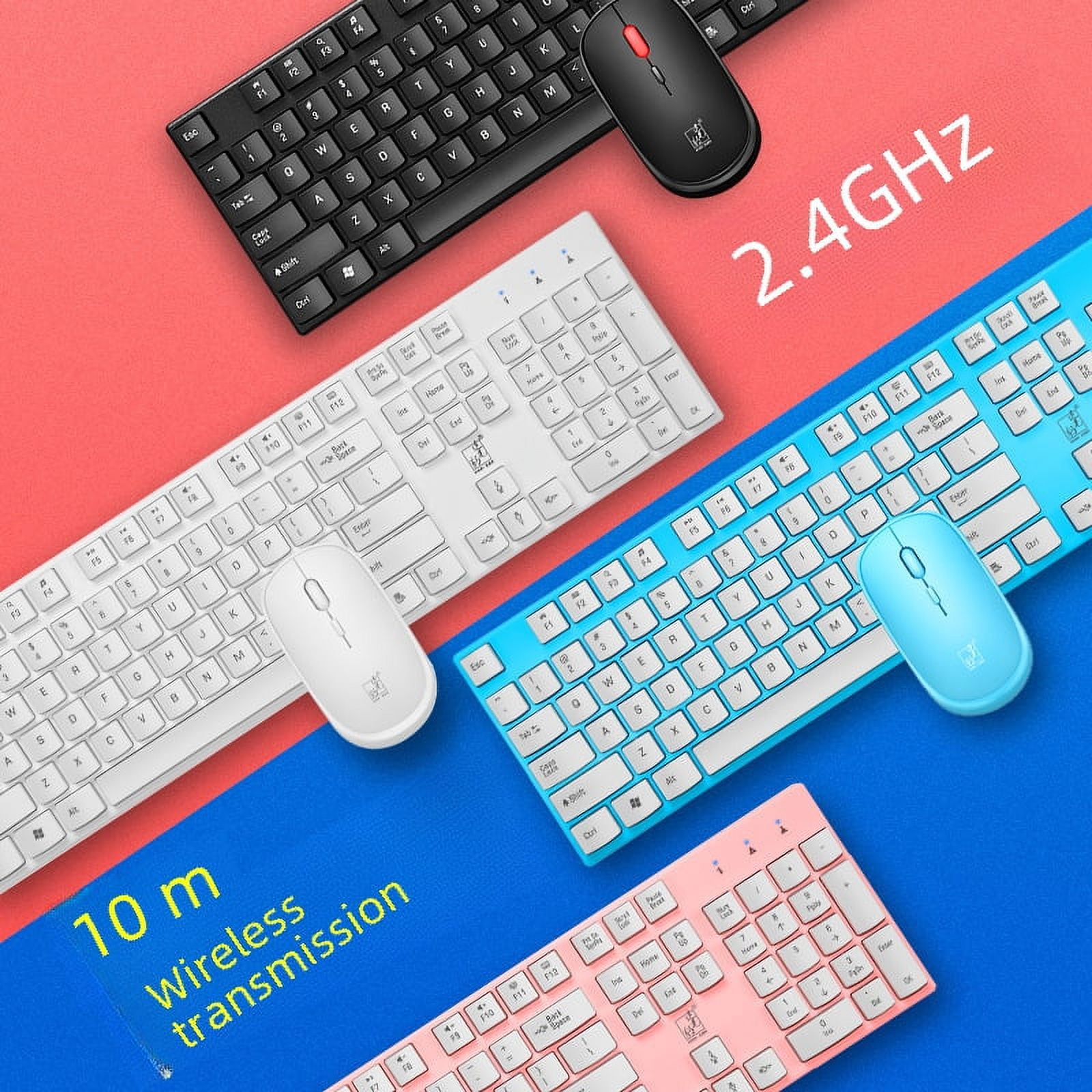 Cieatiam Candy colored wireless keyboard and mouse set notebook office ...