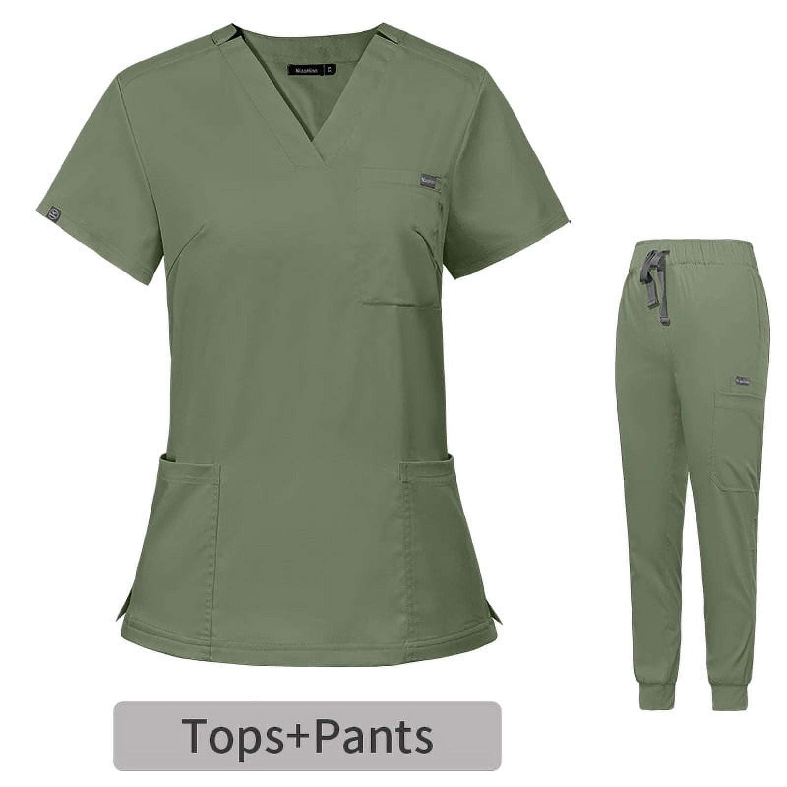 Cieatiam Elastic surgical clothes V-neck short sleeve hospital nurse ...