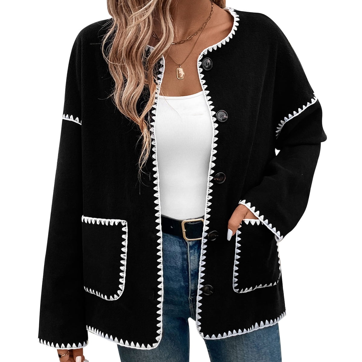 Cieatiam Fall Fleece Jackets for Women Trendy Lightweight Button Down ...