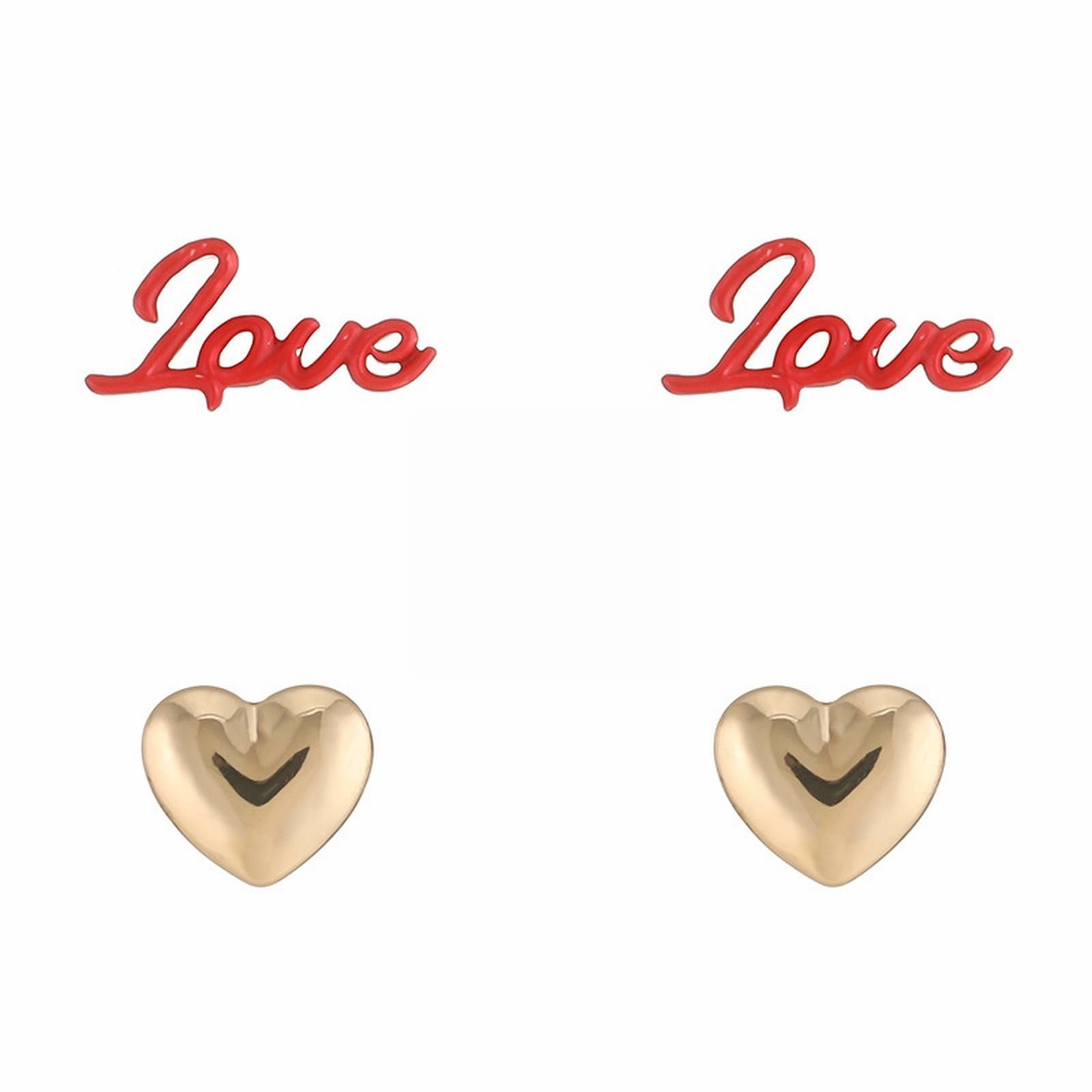 Cieatiam Holiday Sale Valentine's Day Red Heart Earrings 2 Gold Puff ...