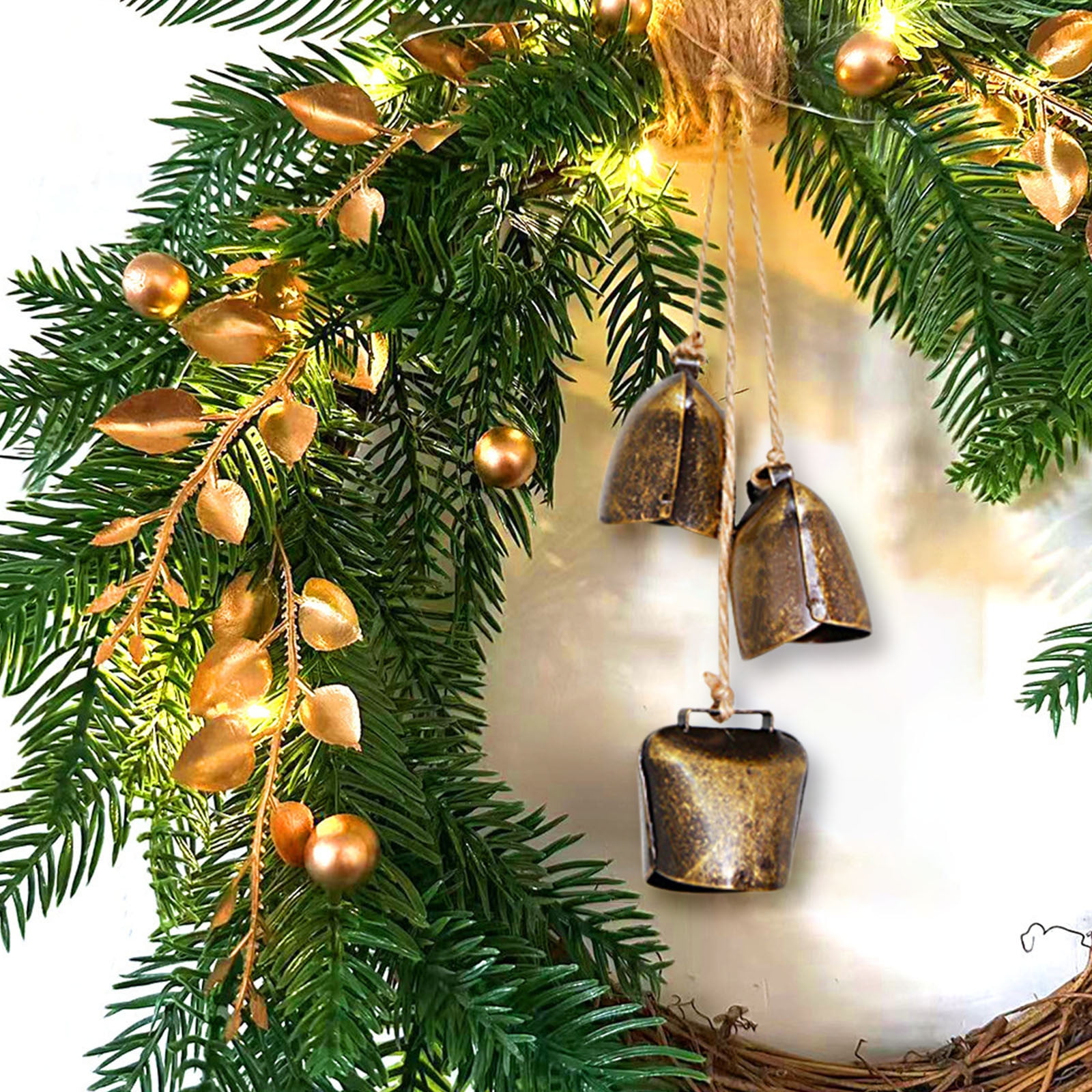 Cieatiam Set Of 3 Christmas Bell Brass Cow Shabby Style Rustic Metal Hanging Giant Cow Bells ...