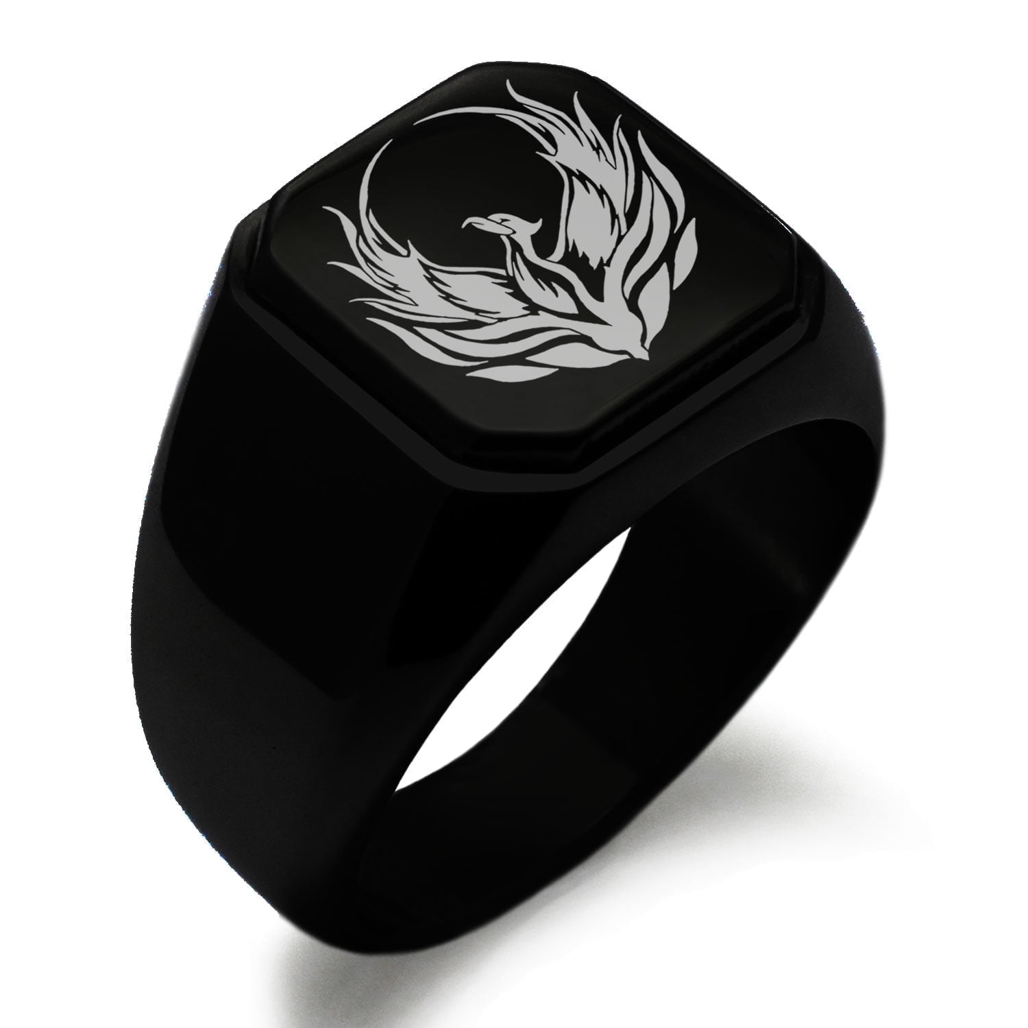 Cieatiam Stainless Steel Greek Mythology Phoenix Engraved Square Flat ...