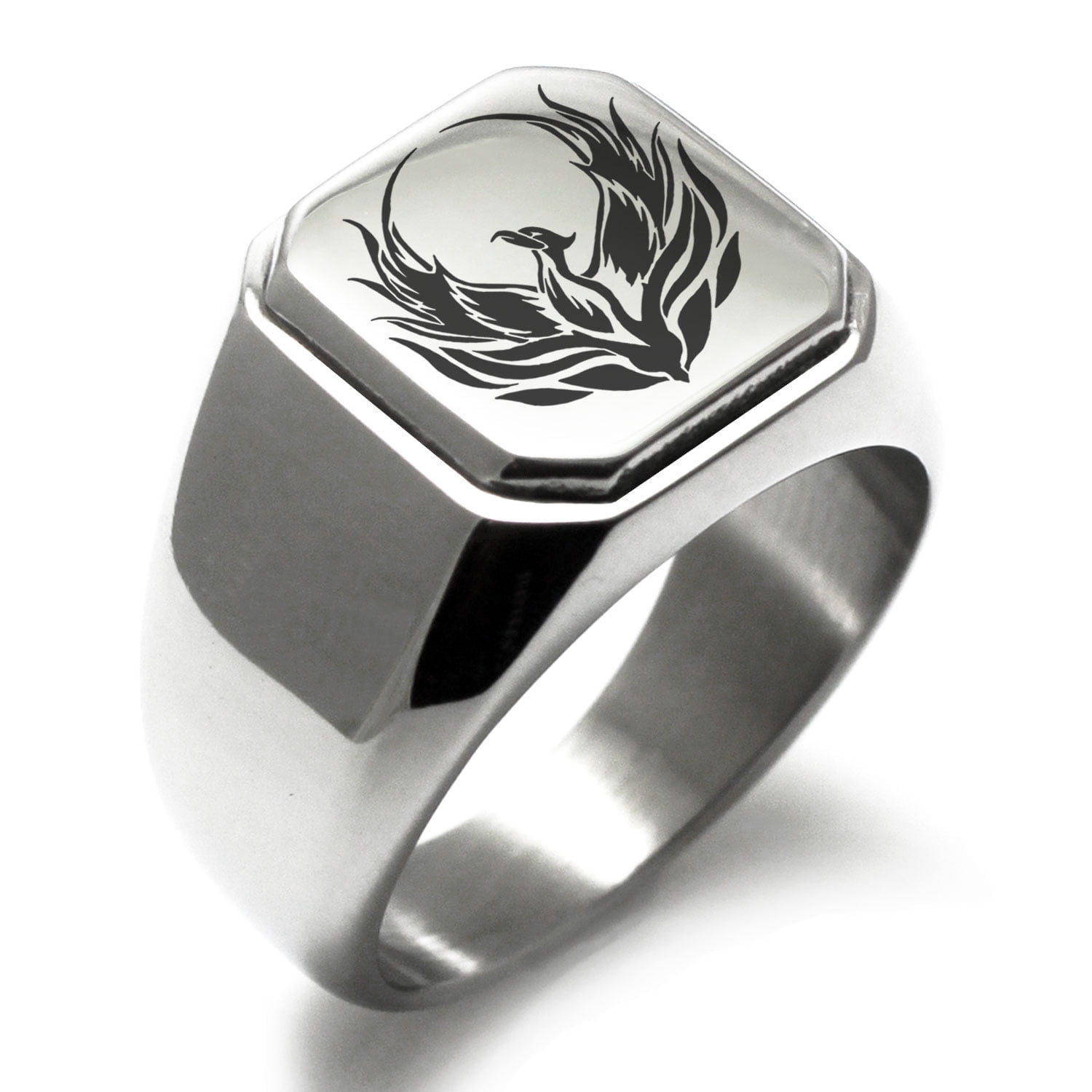 Cieatiam Stainless Steel Greek Mythology Phoenix Engraved Square Flat ...
