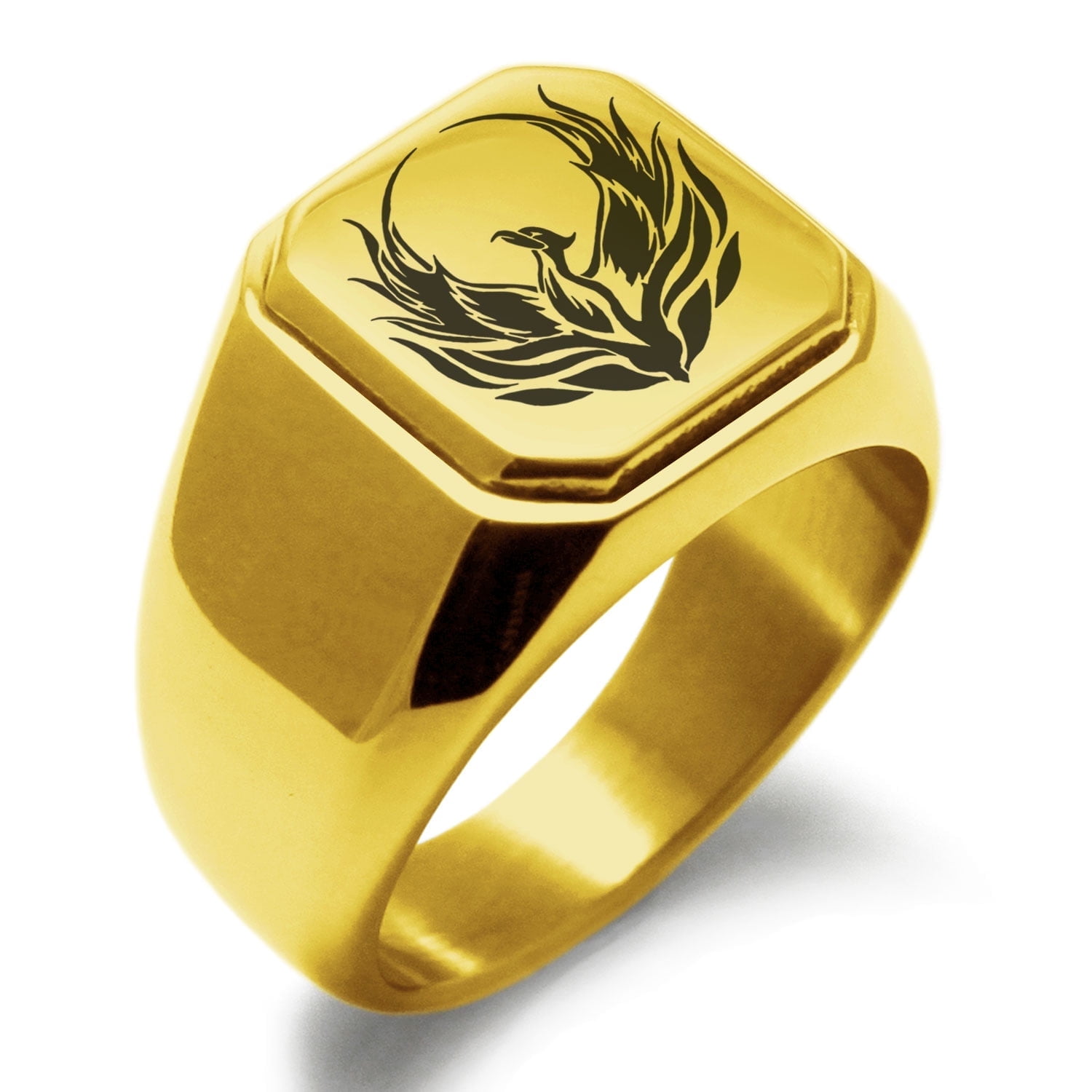 Cieatiam Stainless Steel Greek Mythology Phoenix Engraved Square Flat ...