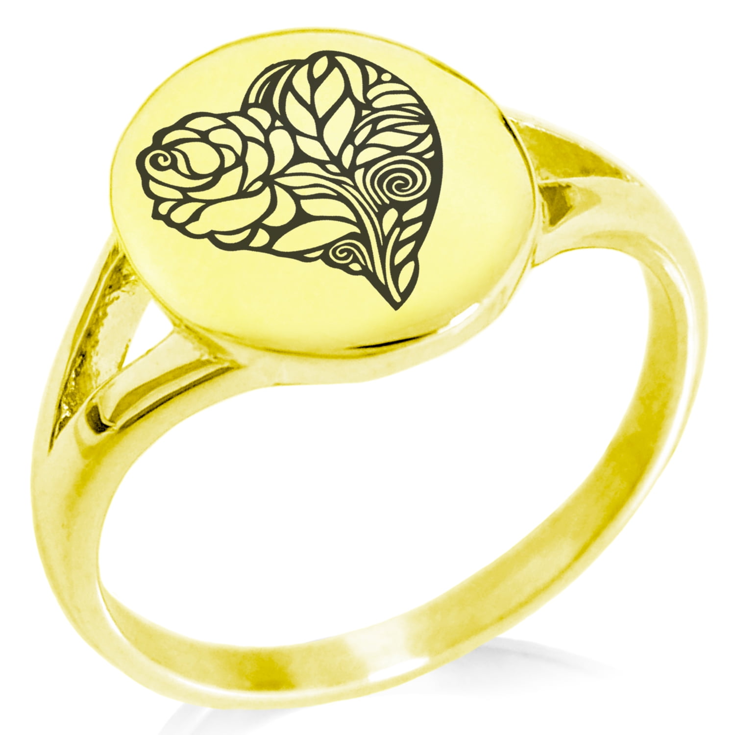 Cieatiam Stainless Steel Love Heart Floral Rose Minimalist Oval Top ...