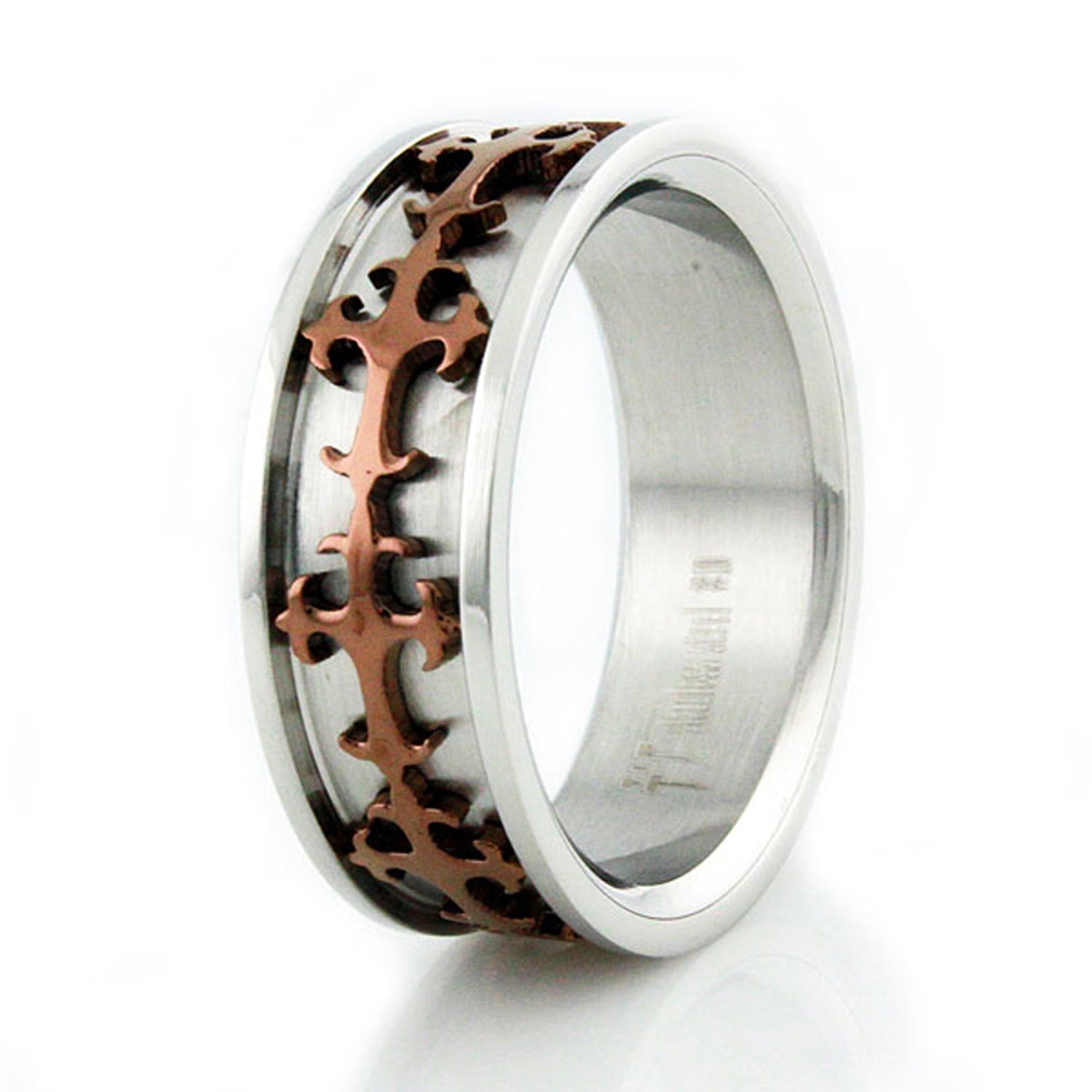 Cieatiam,Two-Tone Stainless Steel Bronze Celtic Cross Wedding Band Ring ...