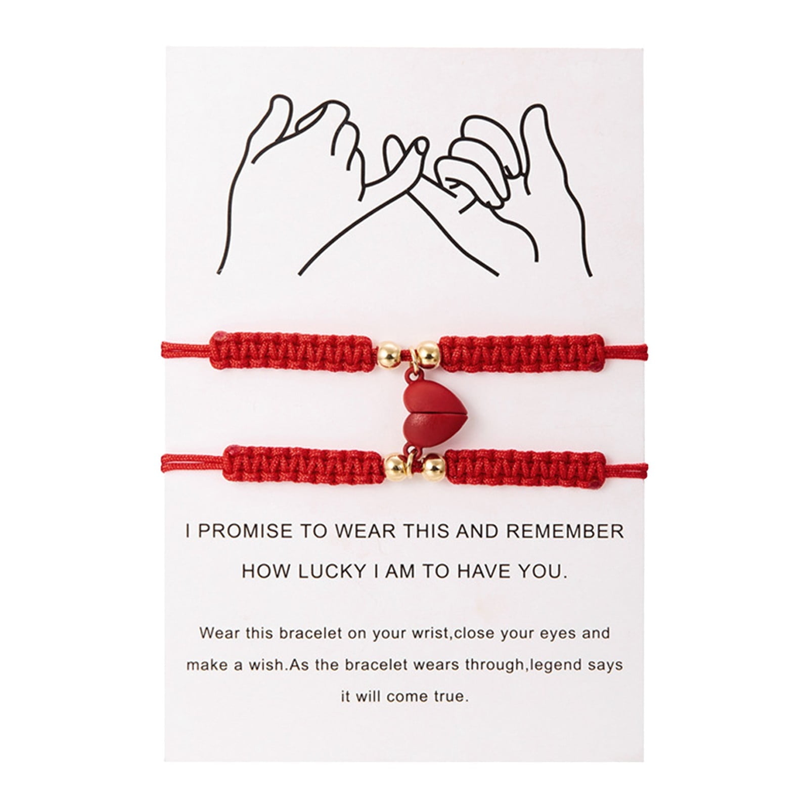 Cieatiam Winter Sale 2 Pcs Love Heart Bracelet Adjustable Thread String ...