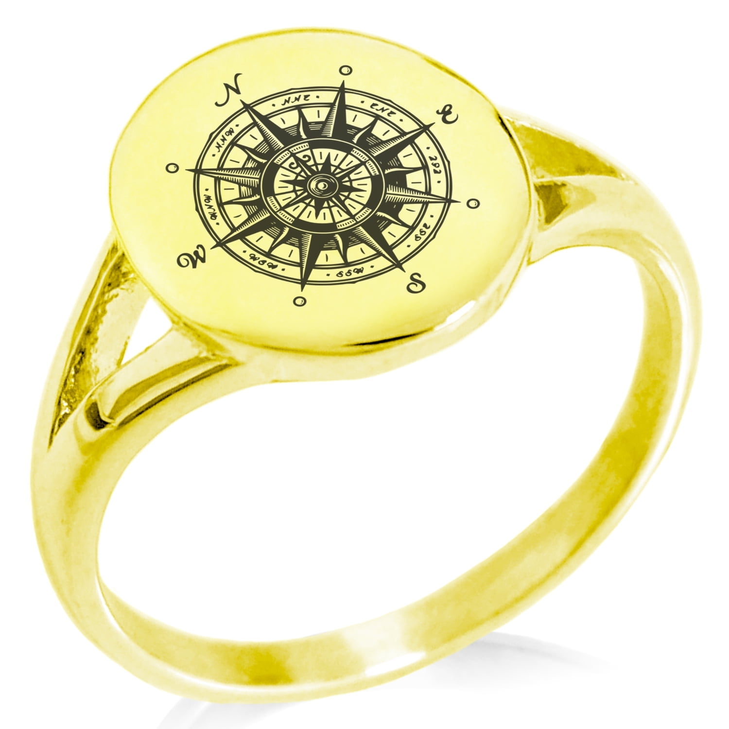 CieatiamStainless Steel Nautical Vintage Compass Minimalist Oval Top Polished Statement Signet ...