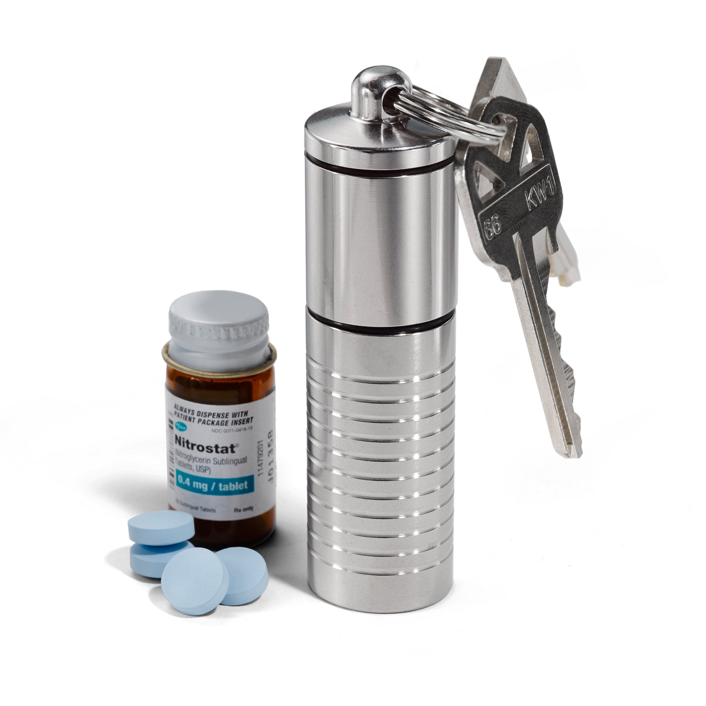 Cielo Large Dual Chamber Keychain Pill Holder - Stainless Steel ...